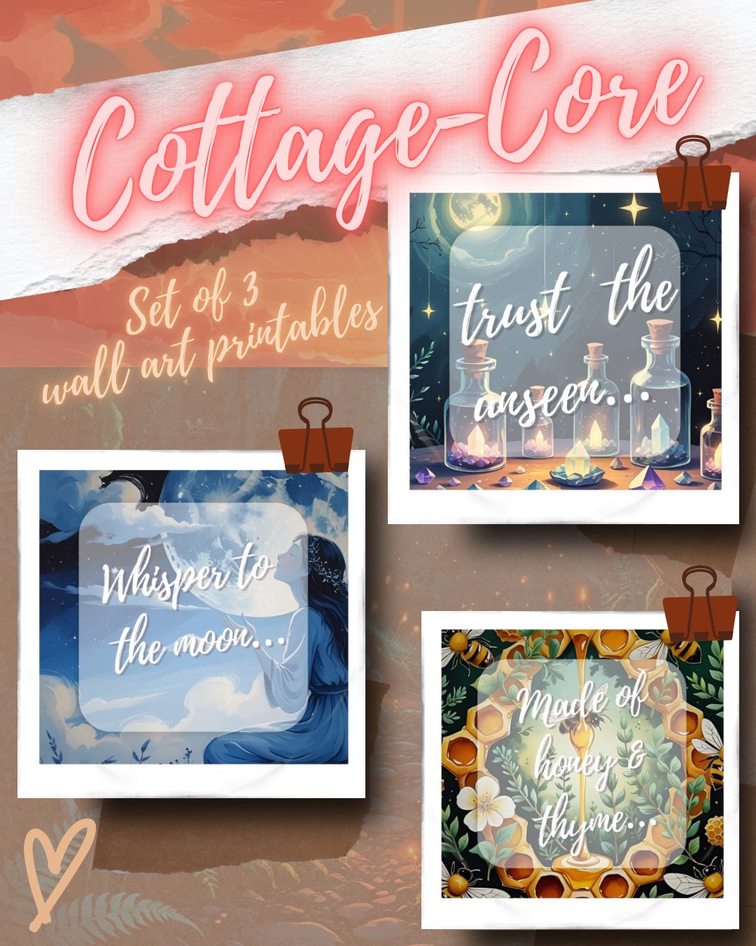 Cozy Cottagecore set of 3 printables wall art - Payhip