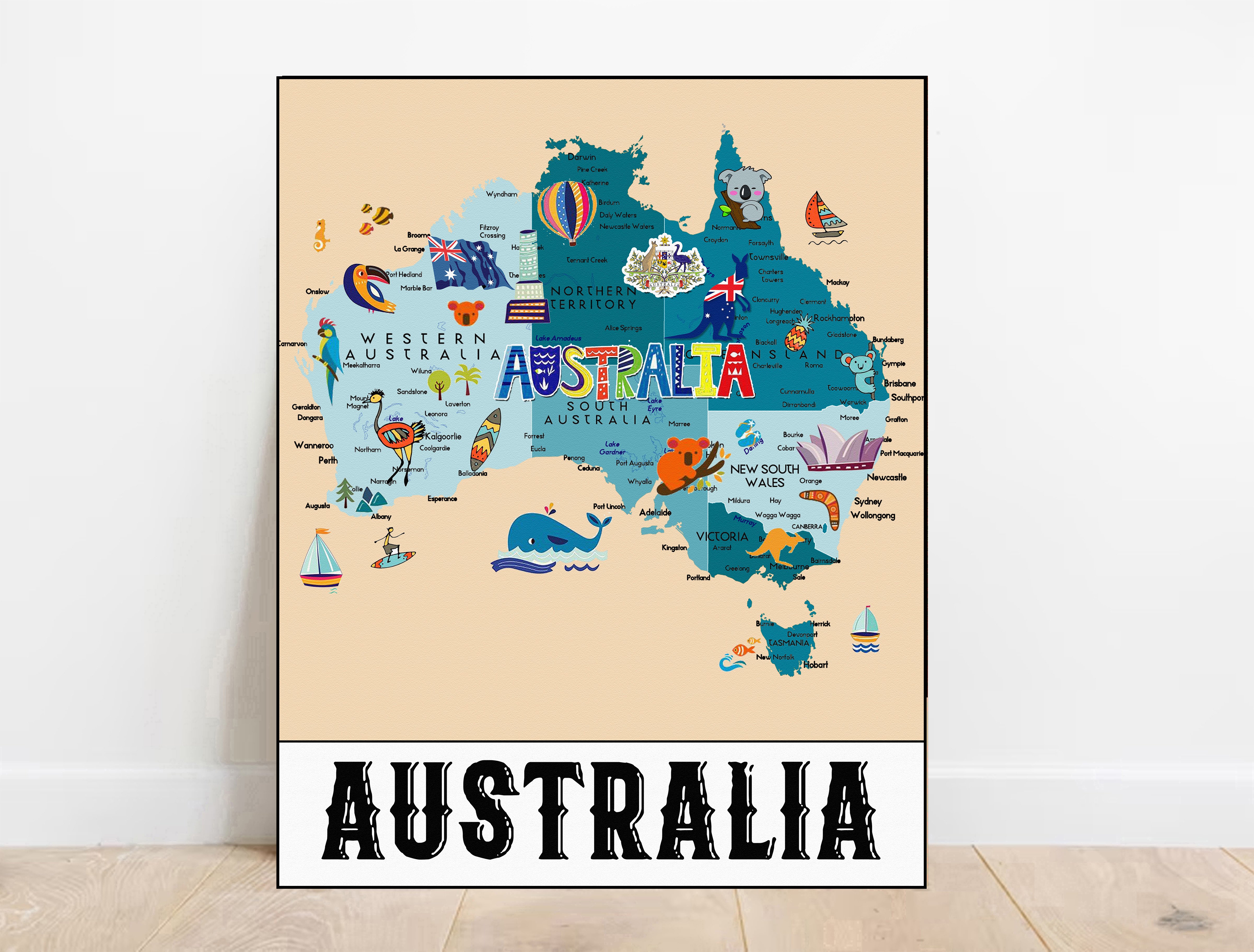 Australia map digital print illustrated map of Australia Printable map ...