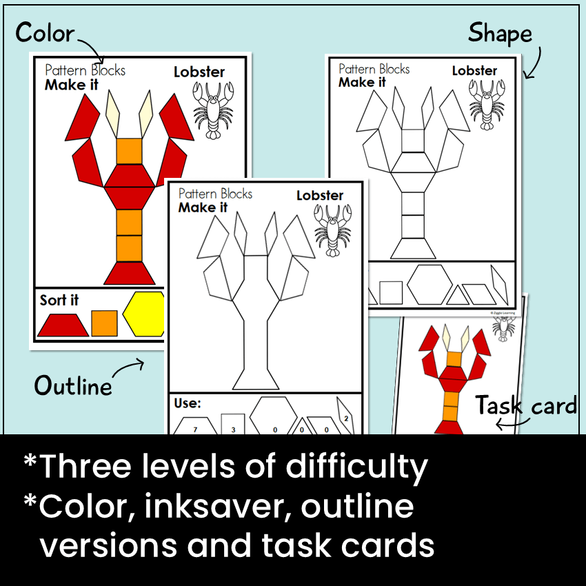 Ocean Animals Sea Creatures Pattern Block Mats Task Cards Math Center ...
