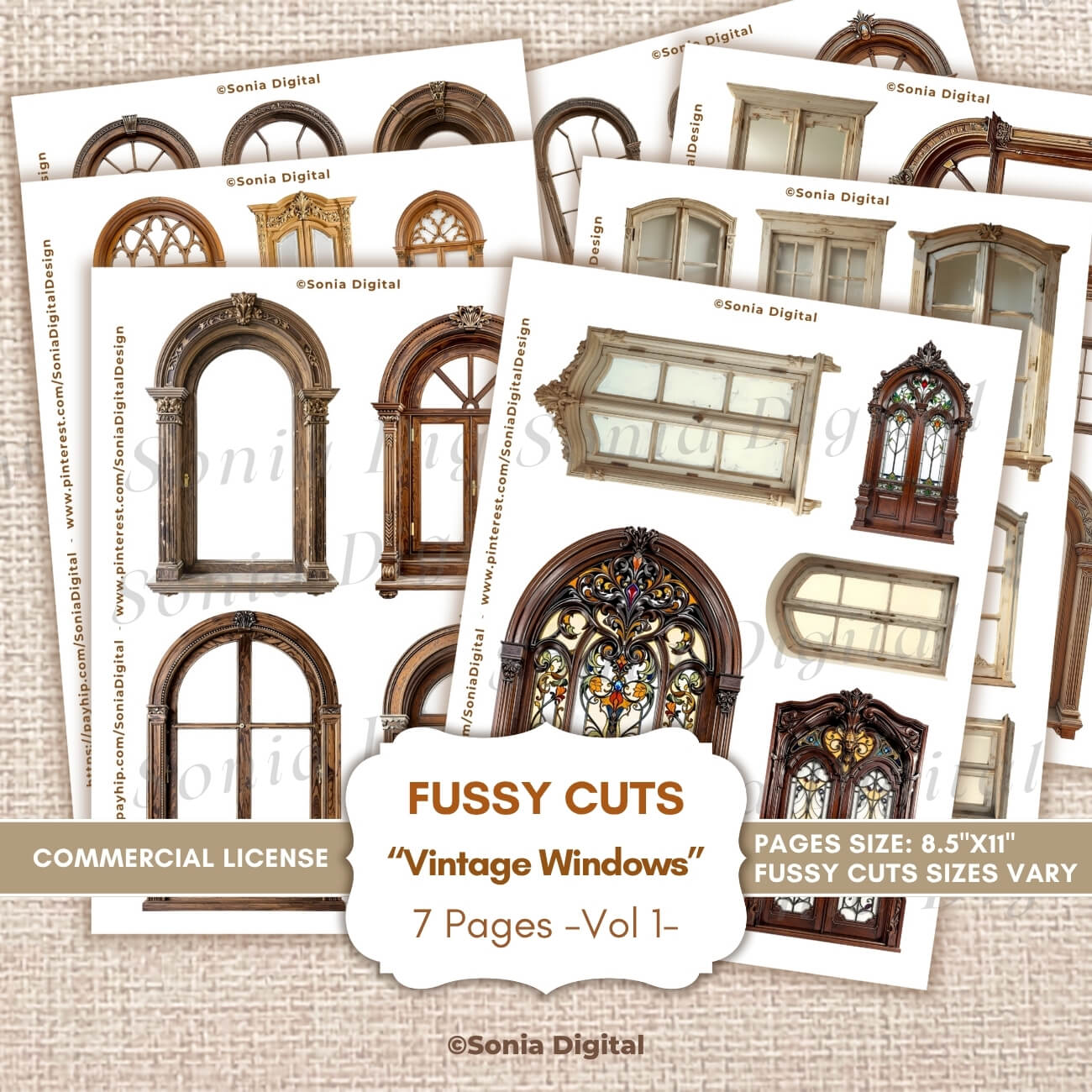 “Vintage Windows” Fussy Cuts (Vol 1), Scrapbooking & Art Journaling ...