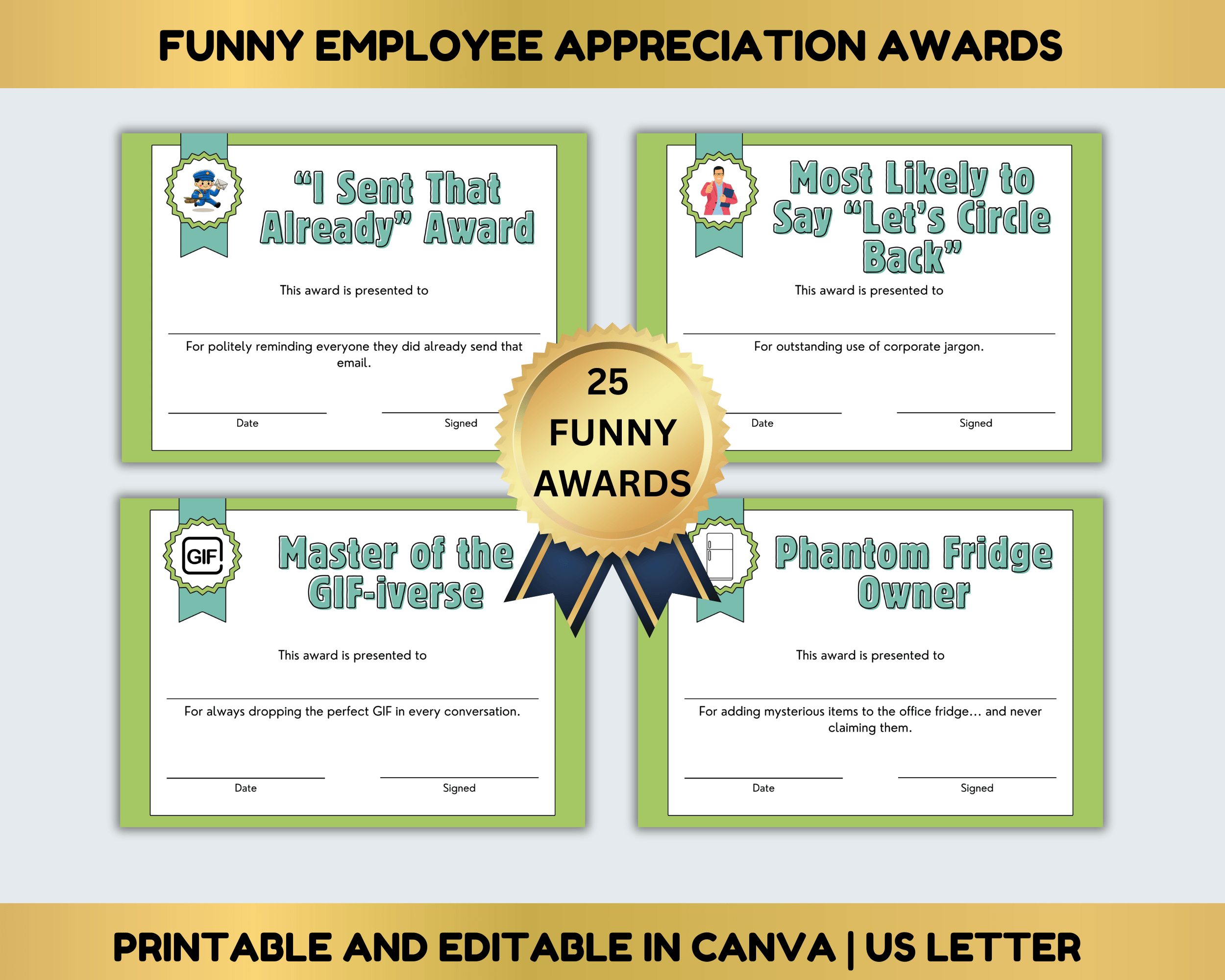 Funny Employee Appreciation Awards, Printable Staff Recognition ...