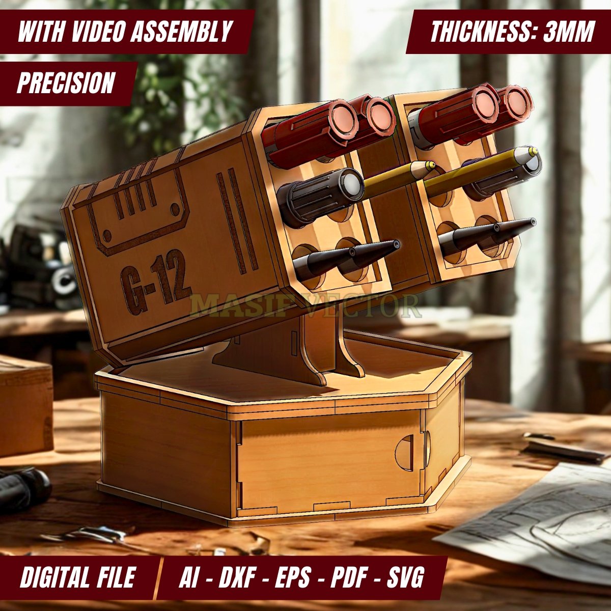 Laser Cut – Pen Holder Turret Missile Launcher G12 For Desk