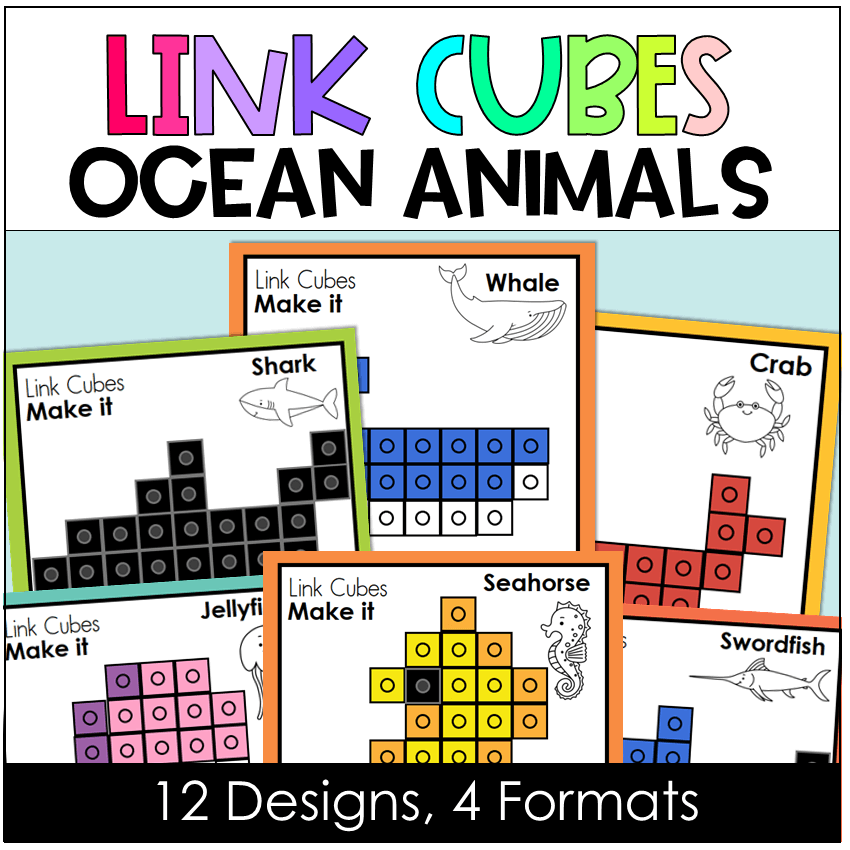 Ocean Animals Link Cubes Mats Sea Creatures Snap Cubes Task Cards Math ...