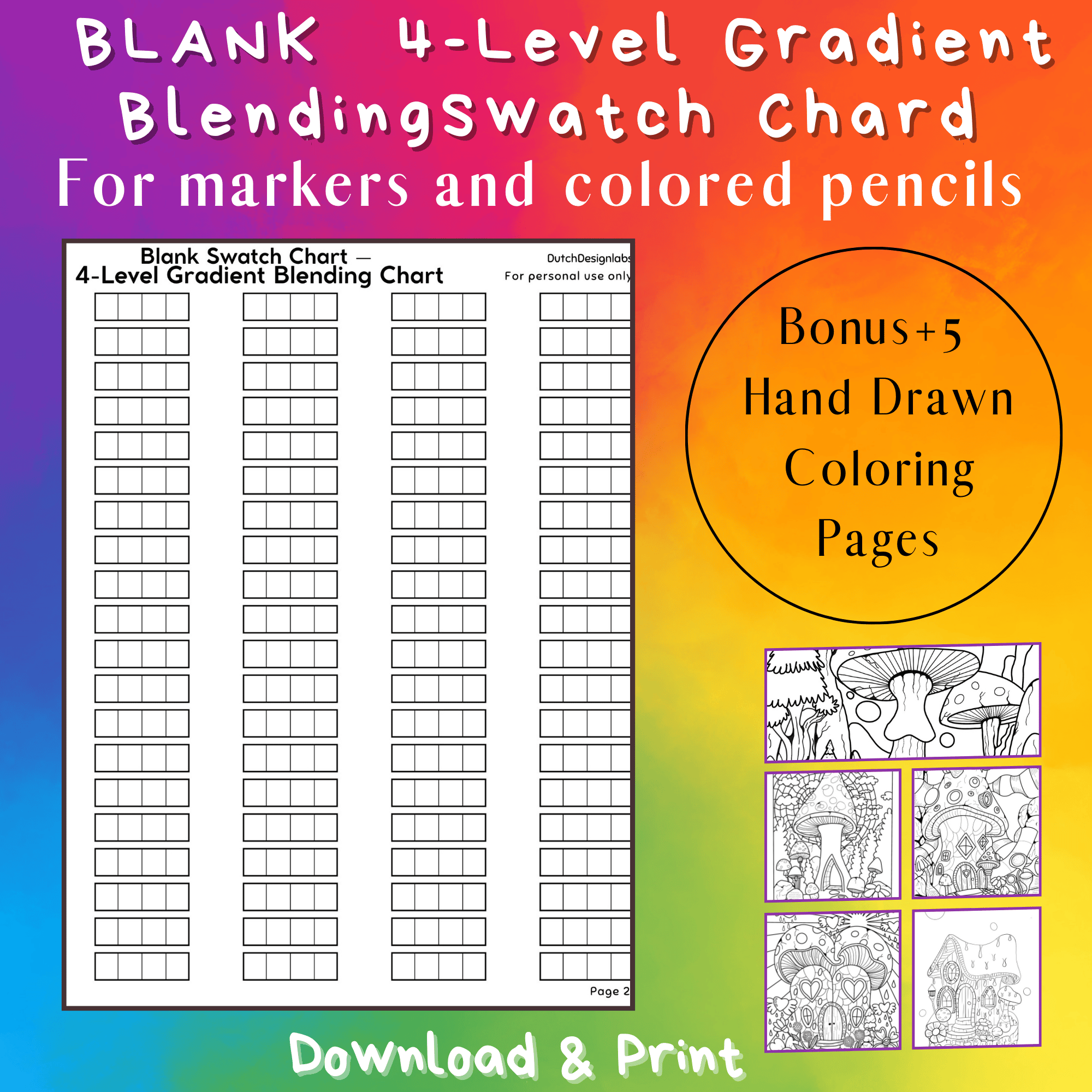 Ohuhu Honolulu Marker Swatch Chart – 4-Level Gradient Blending Template ...