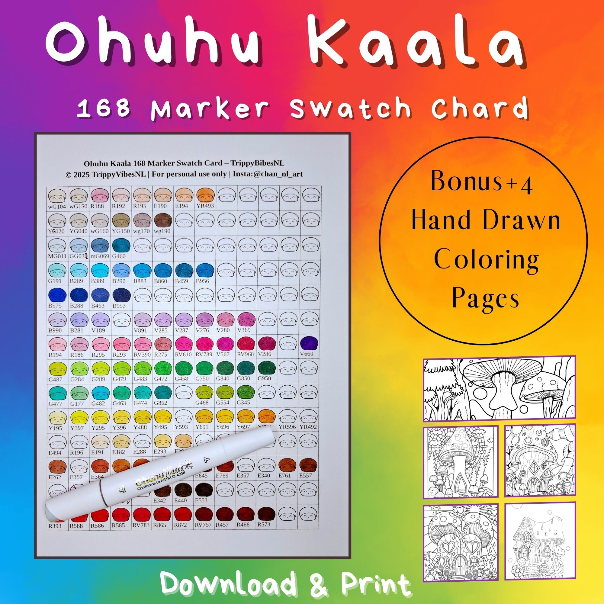 Ohuhu Honolulu Marker Swatch Chart – 4-Level Gradient Blending Template ...