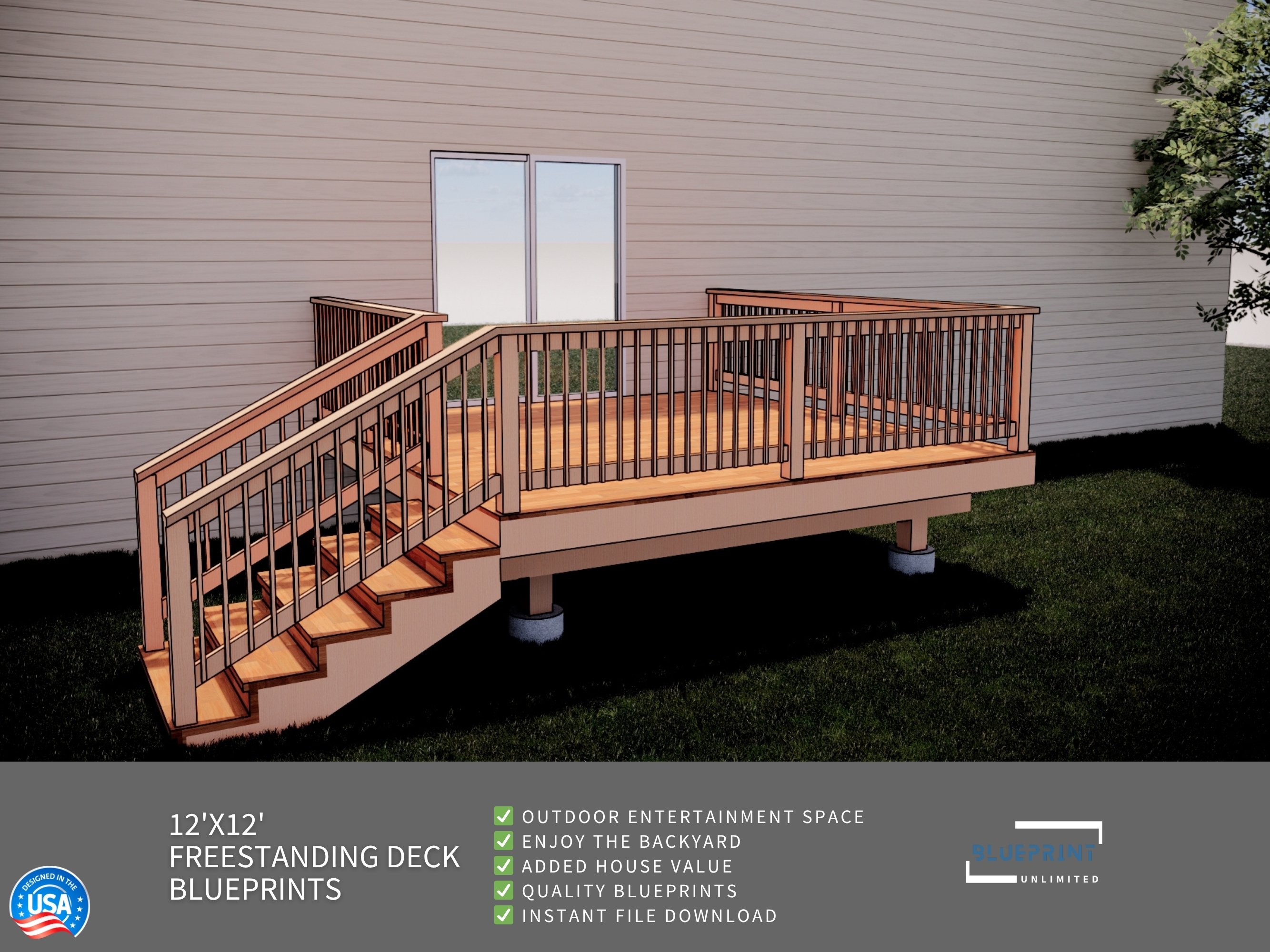 Freestanding Deck Plans 12x12 for Construction and Permit
