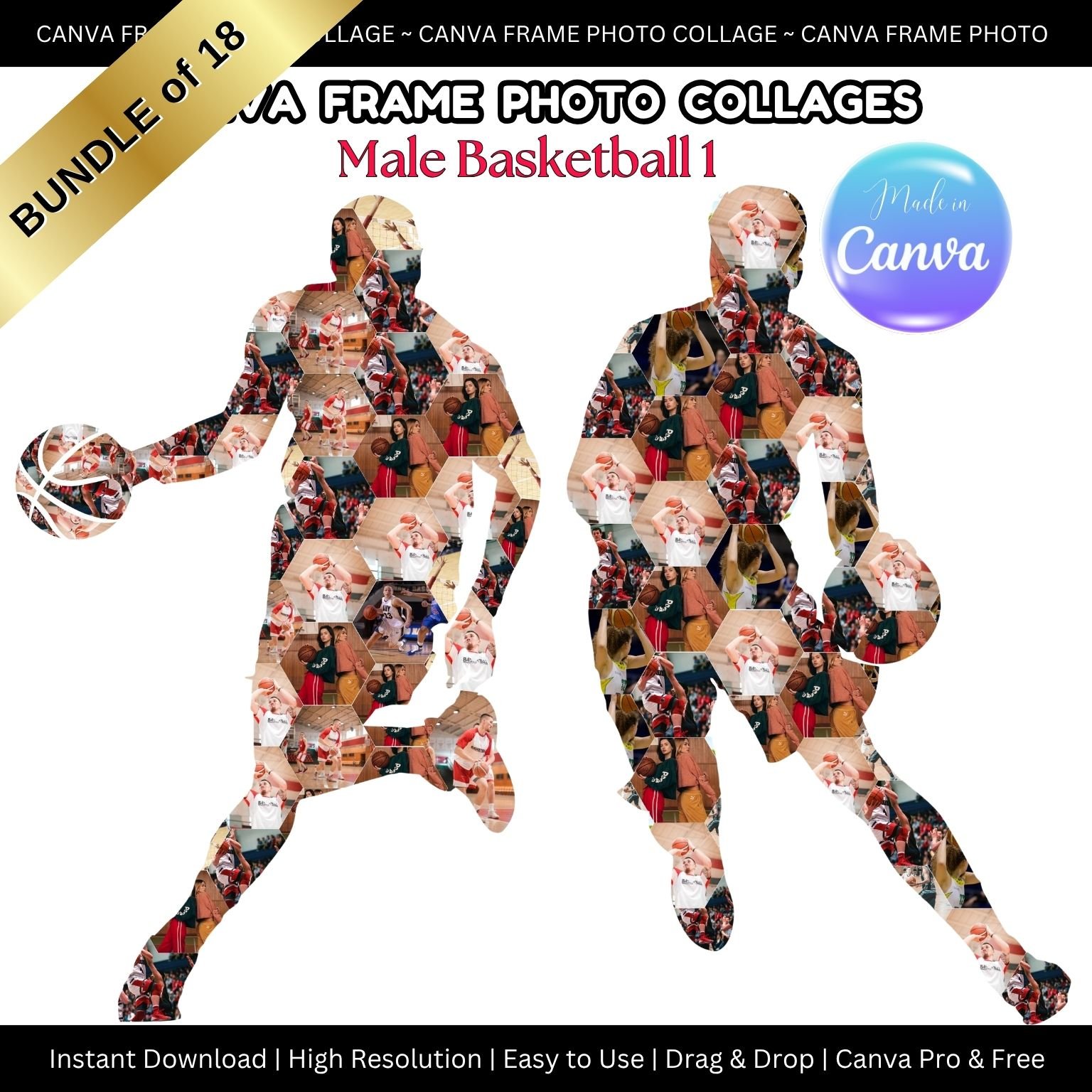 Canva Frame Photo Collage - Male Basketball Frames - Payhip