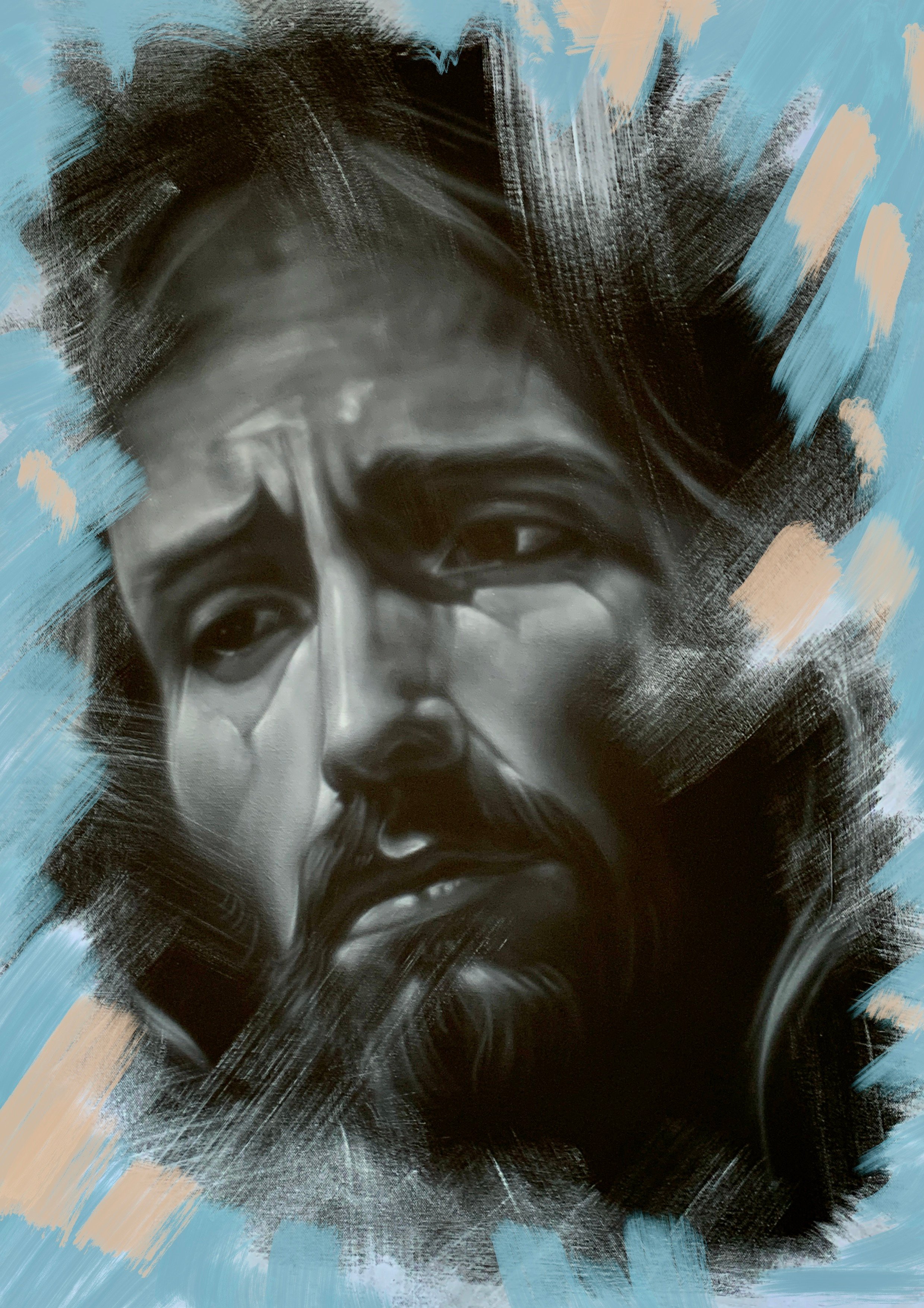 Original airbrushed portrait Jesus on canvas - Payhip