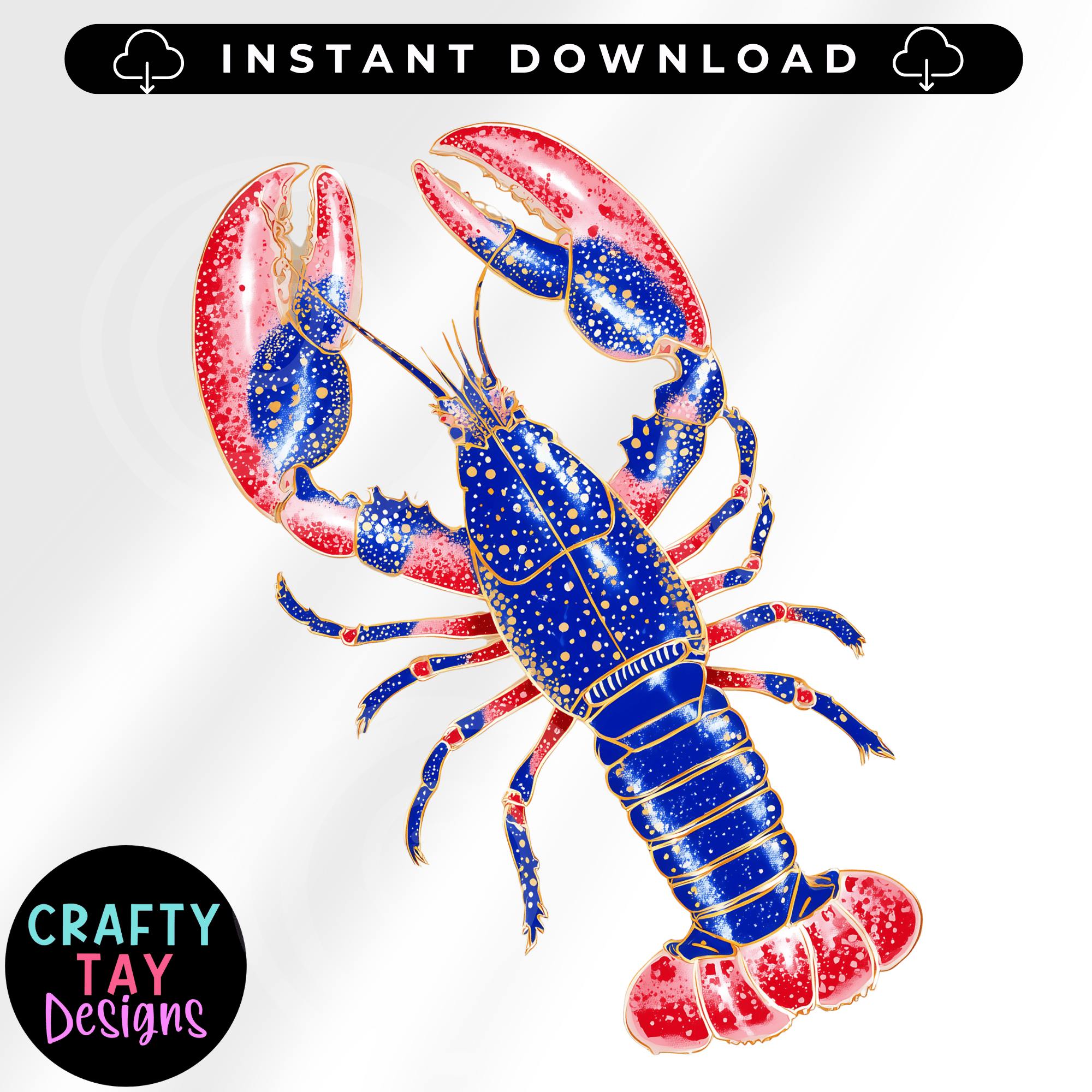 Coastal Lobster PNG | Nautical Red & Blue Sublimation Design | Digital ...