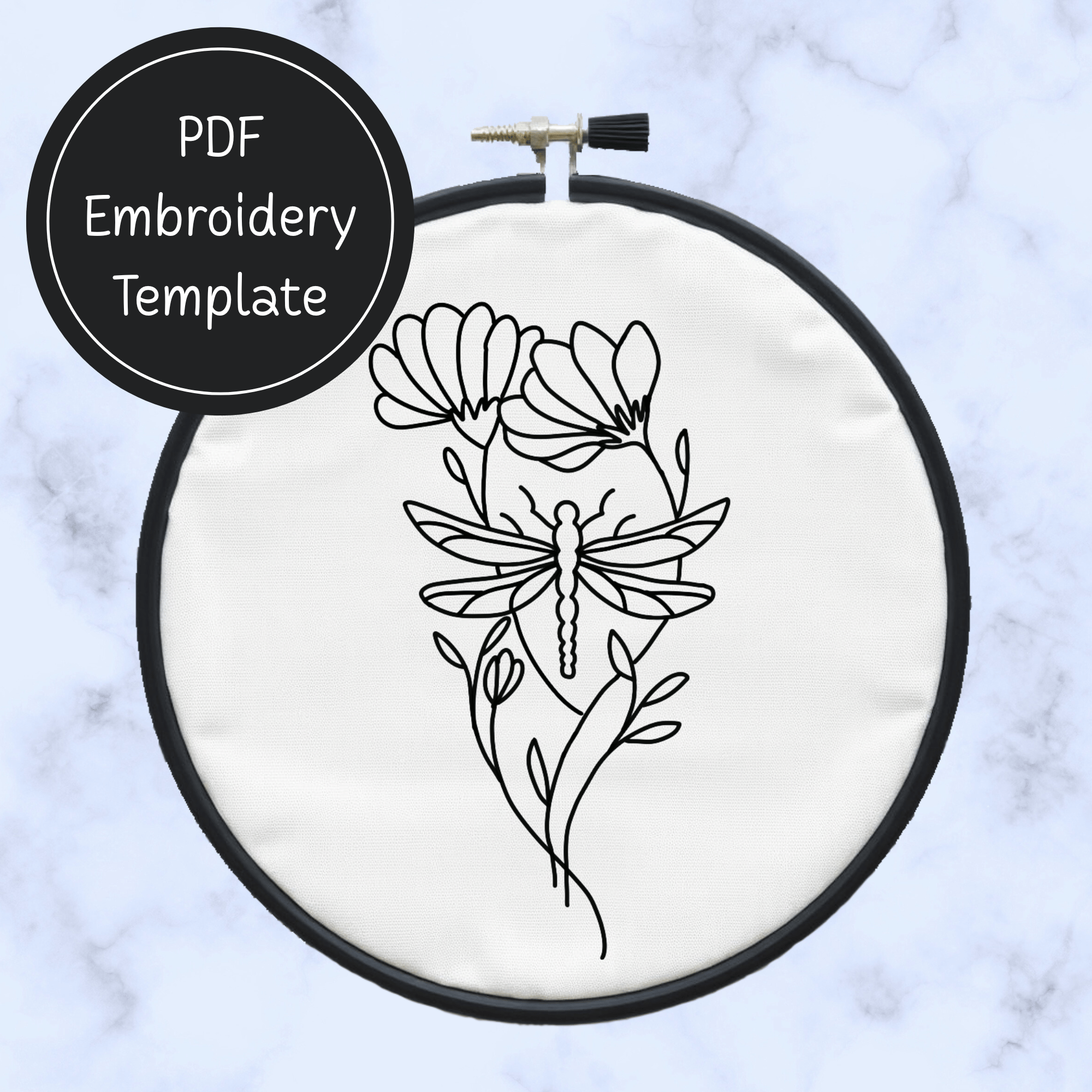 Flowers & Dragonfly Hand Embroidery Pattern DIY Floral Design For Hand ...