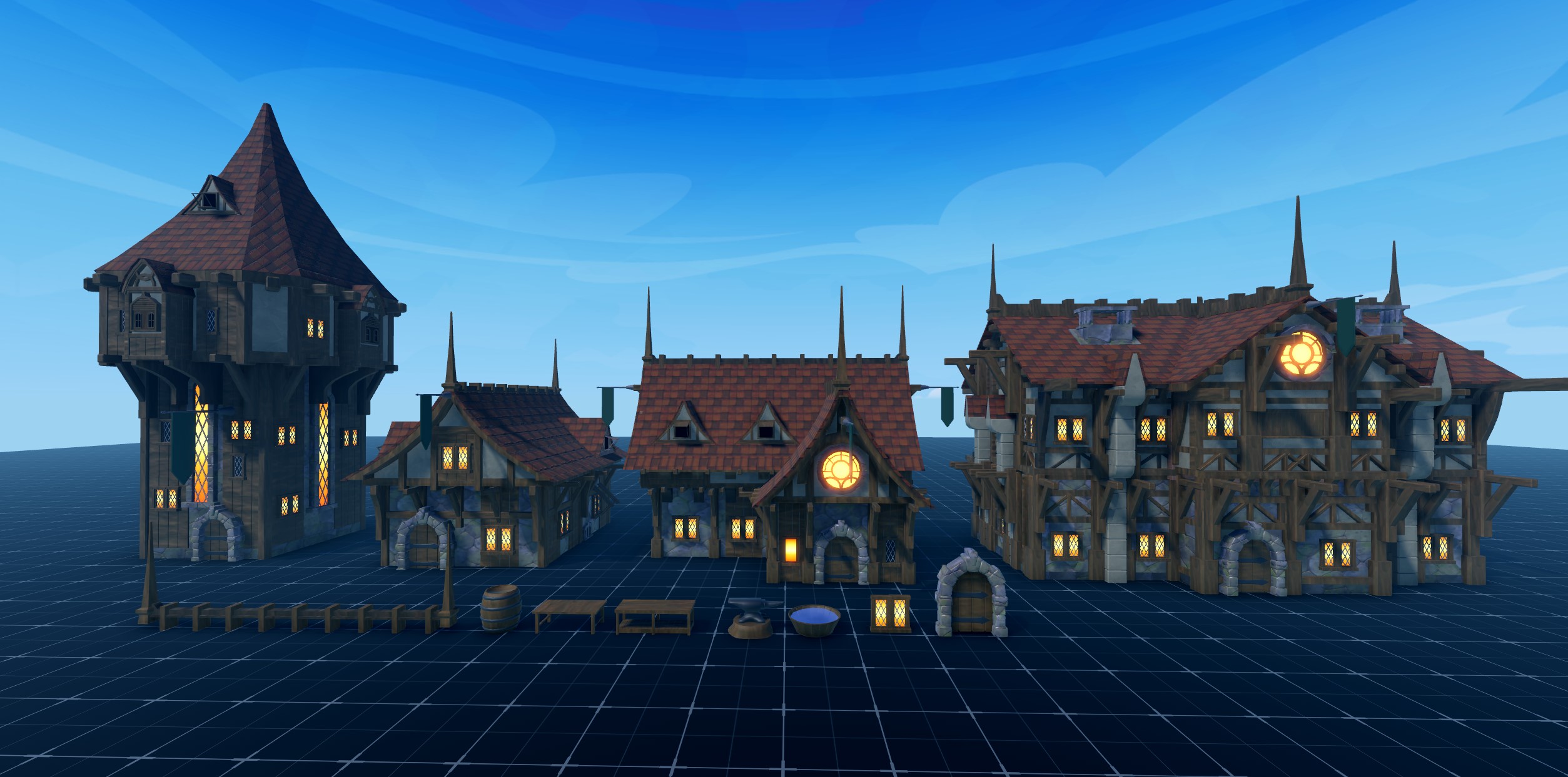 [Custom] Fantasy Stylized Roblox Medieval Buildings Pack