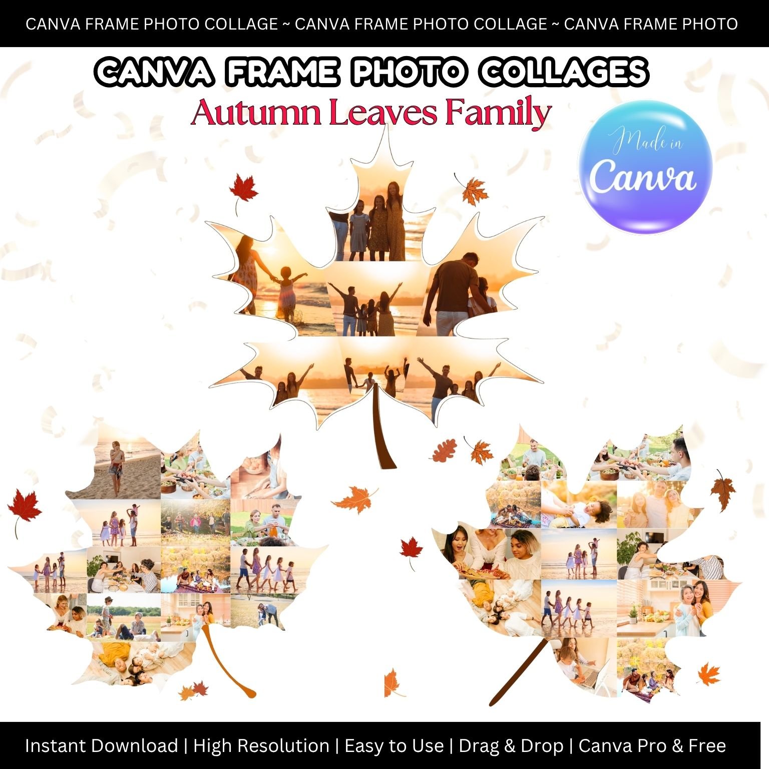 Canva Frame Photo Collage - Autumn Leaves Family - Payhip