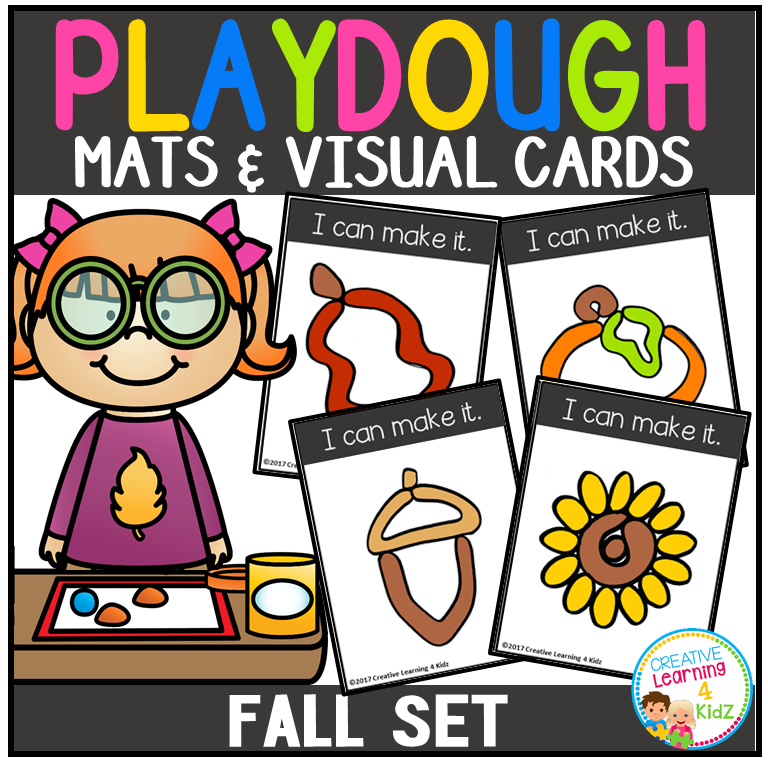 Fall Playdough Mats and Autumn Visual Cards Fine Motor Preschool Activity
