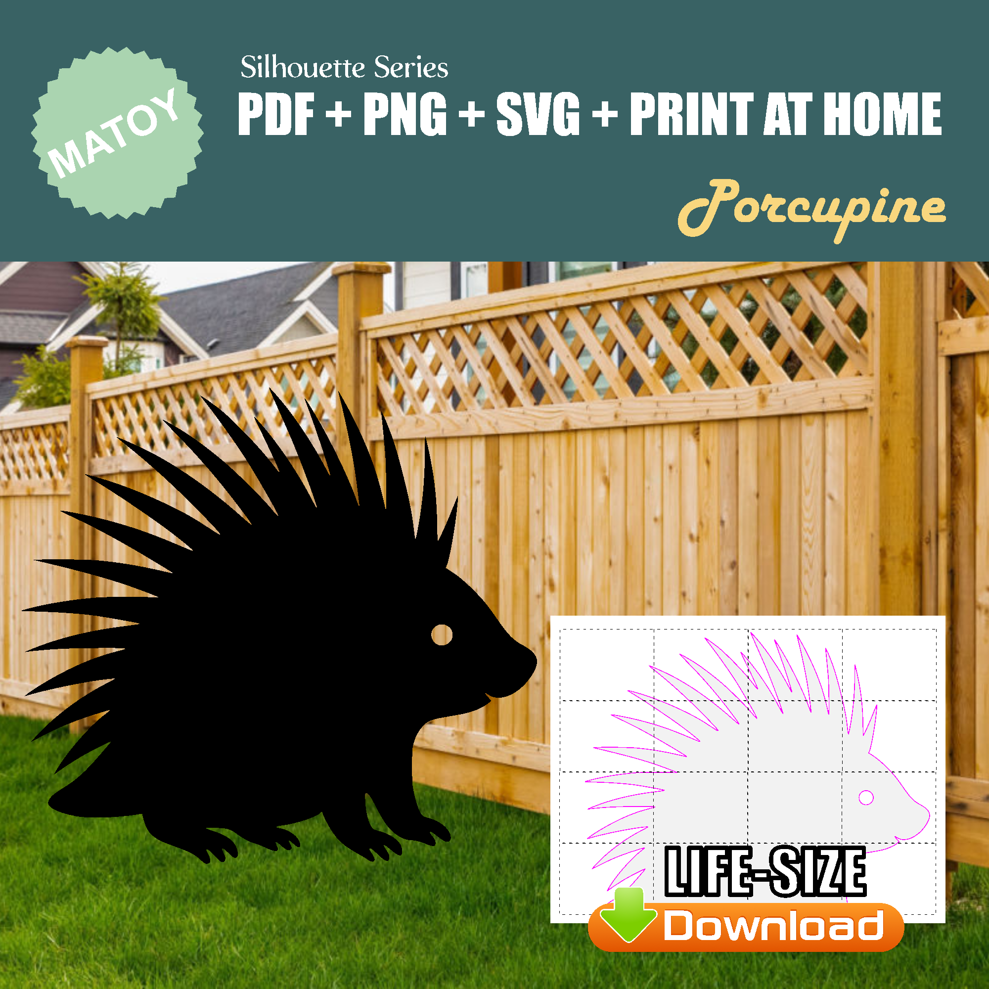 Porcupine Yard and Wall Art Pattern | Trace & Cut Silhouette Stencil ...