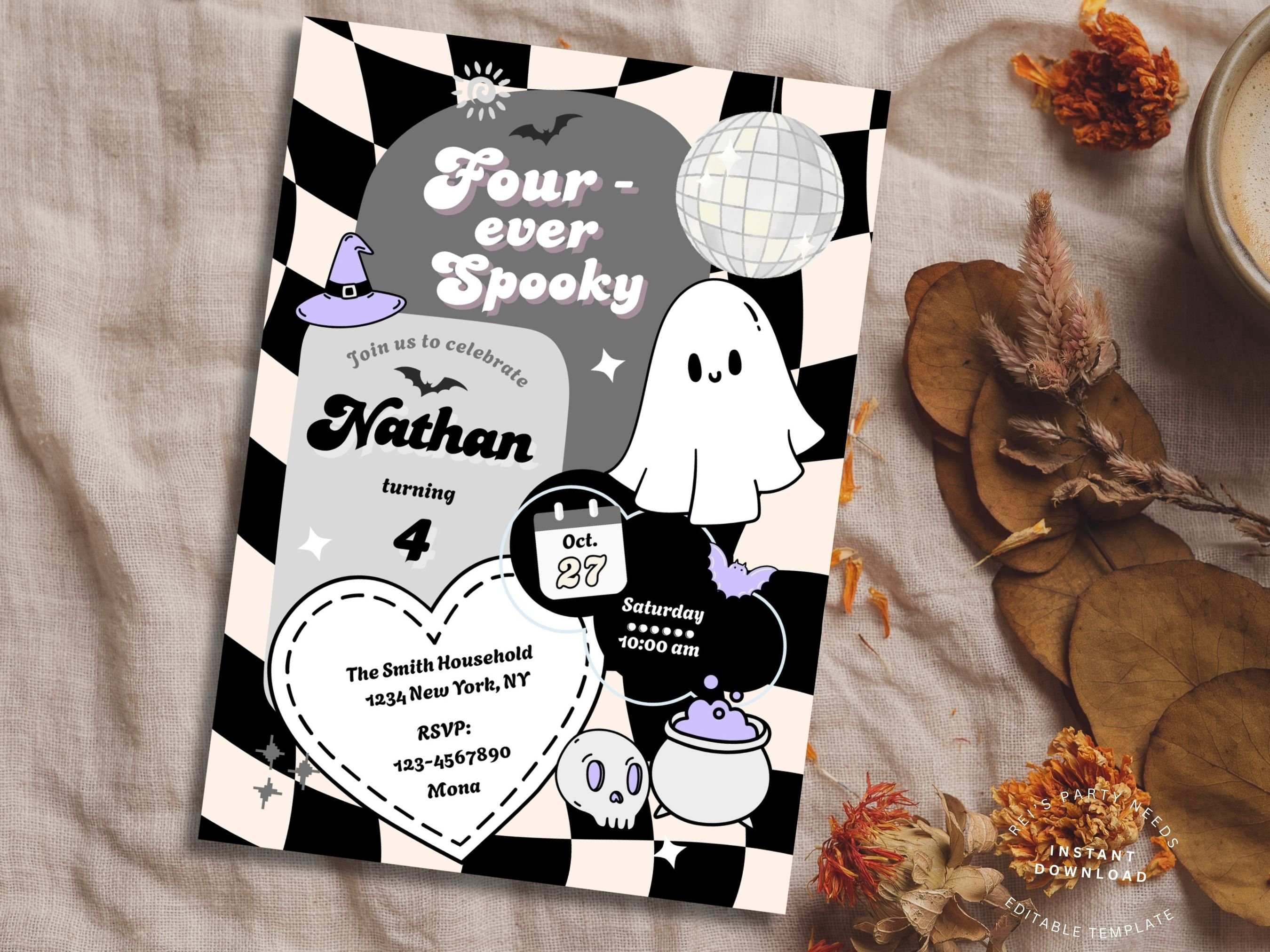Four Ever Spooky Halloween Ghost Birthday Invitation | Digital Download ...