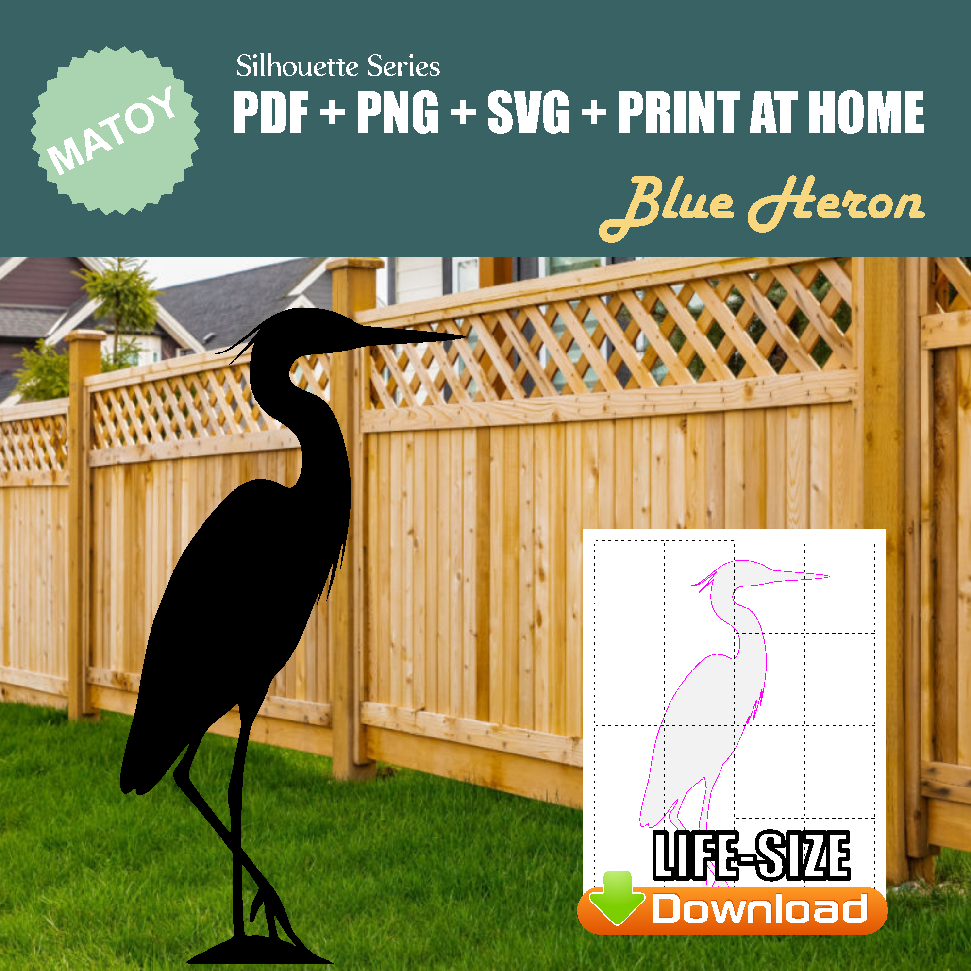 Blue Heron Yard and Wall Art Pattern | Trace & Cut Silhouette Stencil ...