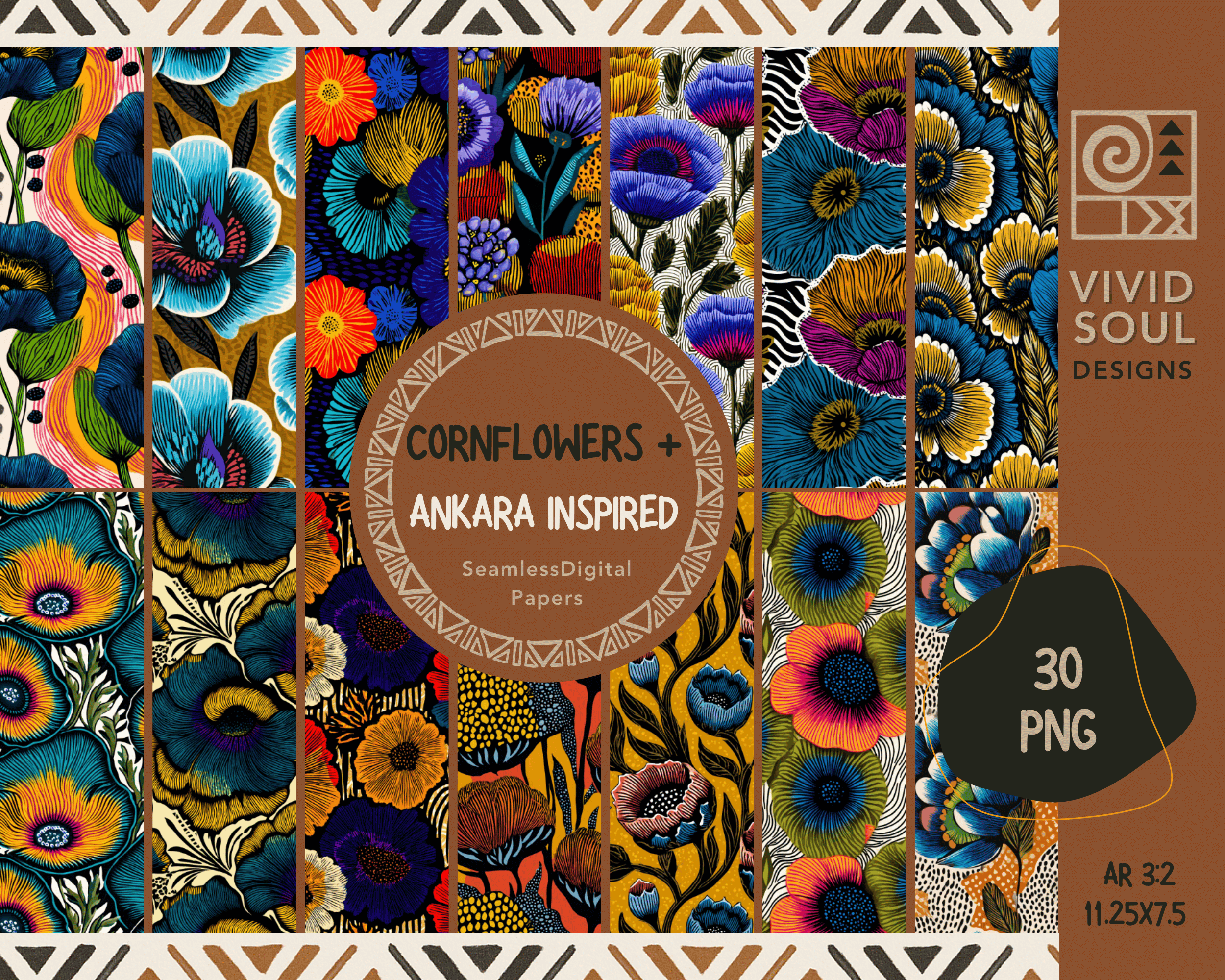 Cornflowers | 30 Seamless Ankara-Inspired Patterns - Payhip