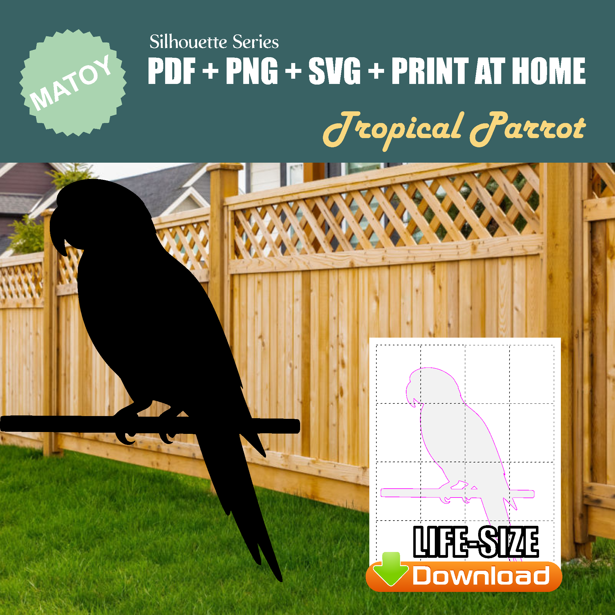 Tropical Parrot Yard - Wall Art Pattern | Trace & Cut Silhouette ...