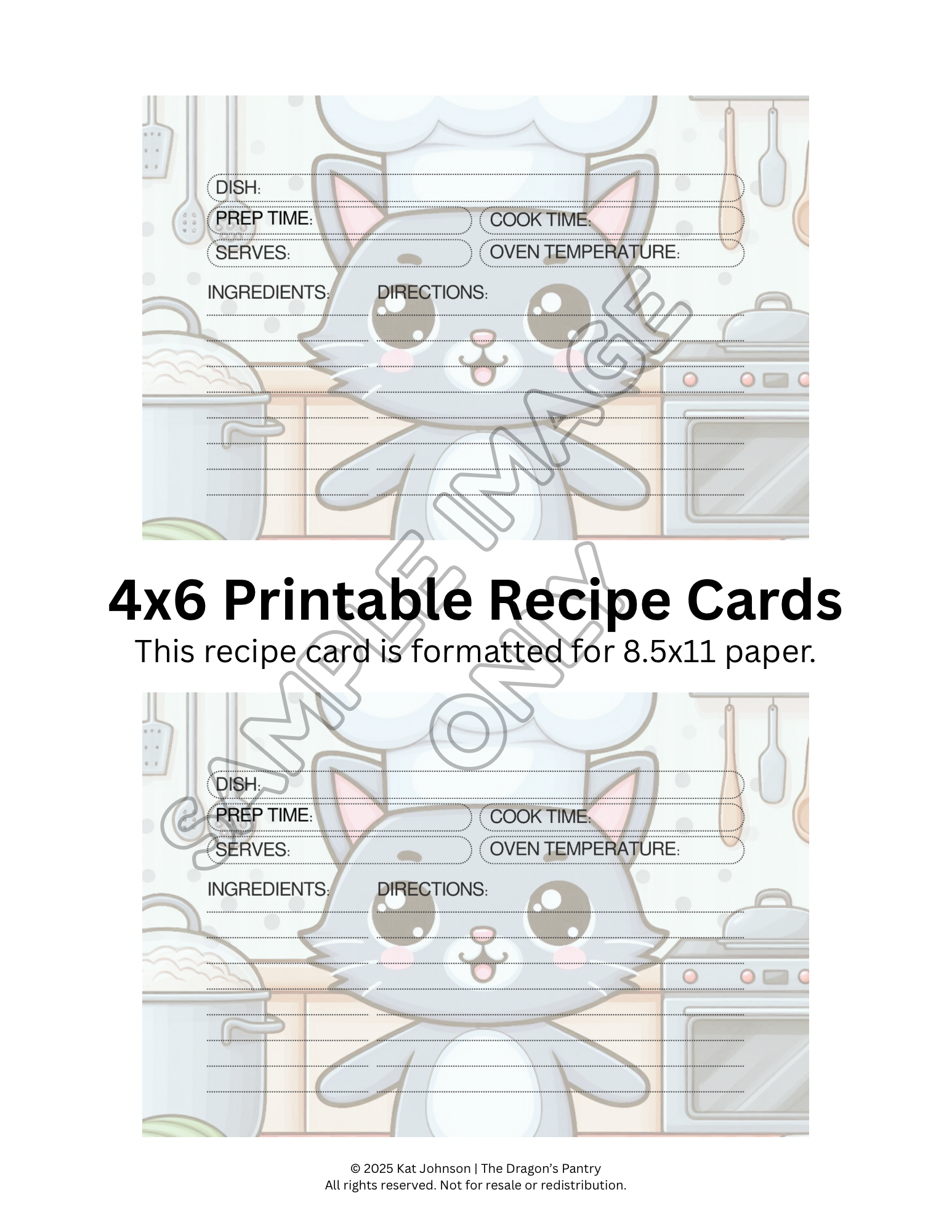 Smudge's Kitchen Recipe Cards (Cat-Themed) - Payhip