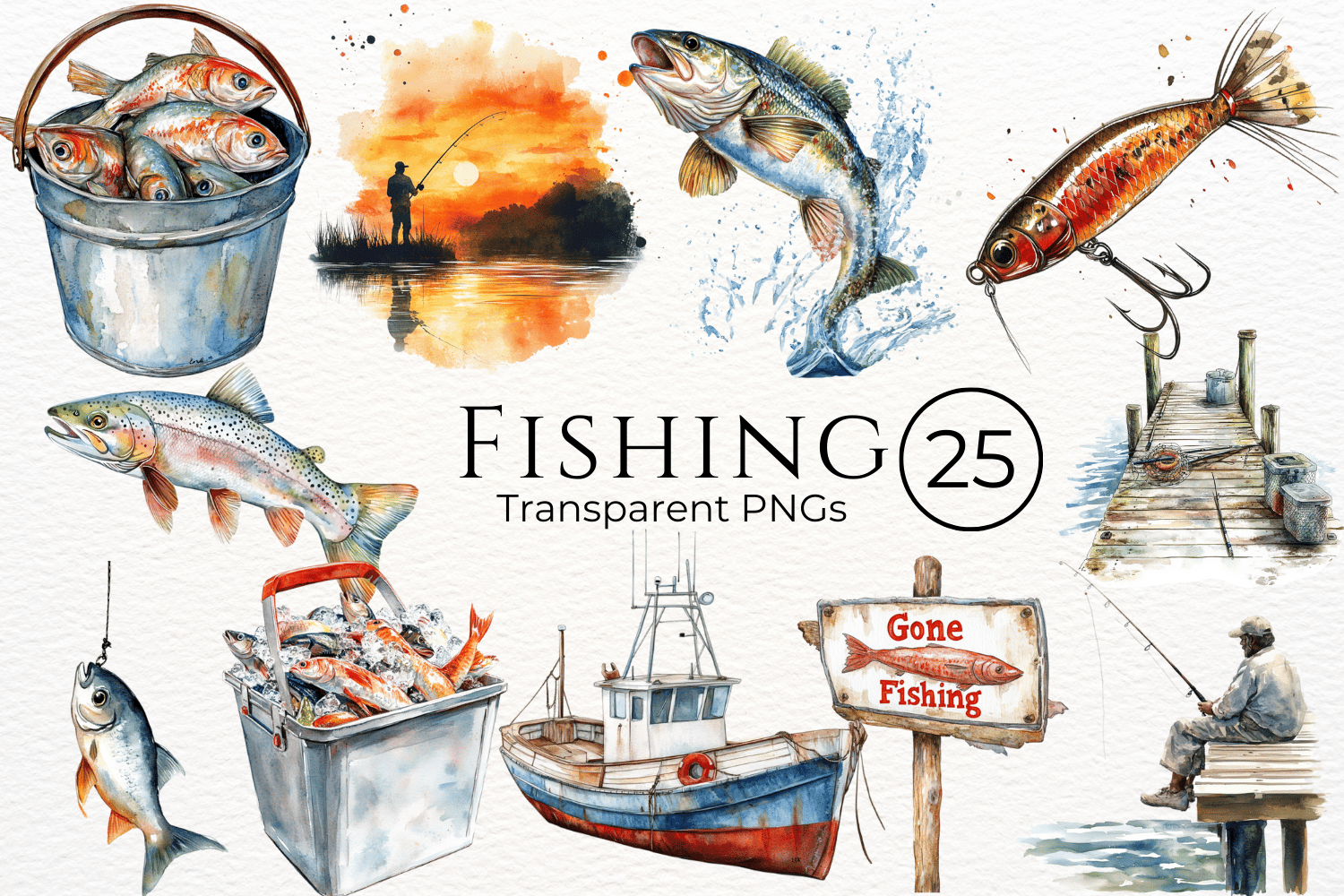 Fishing Watercolor Cliparts