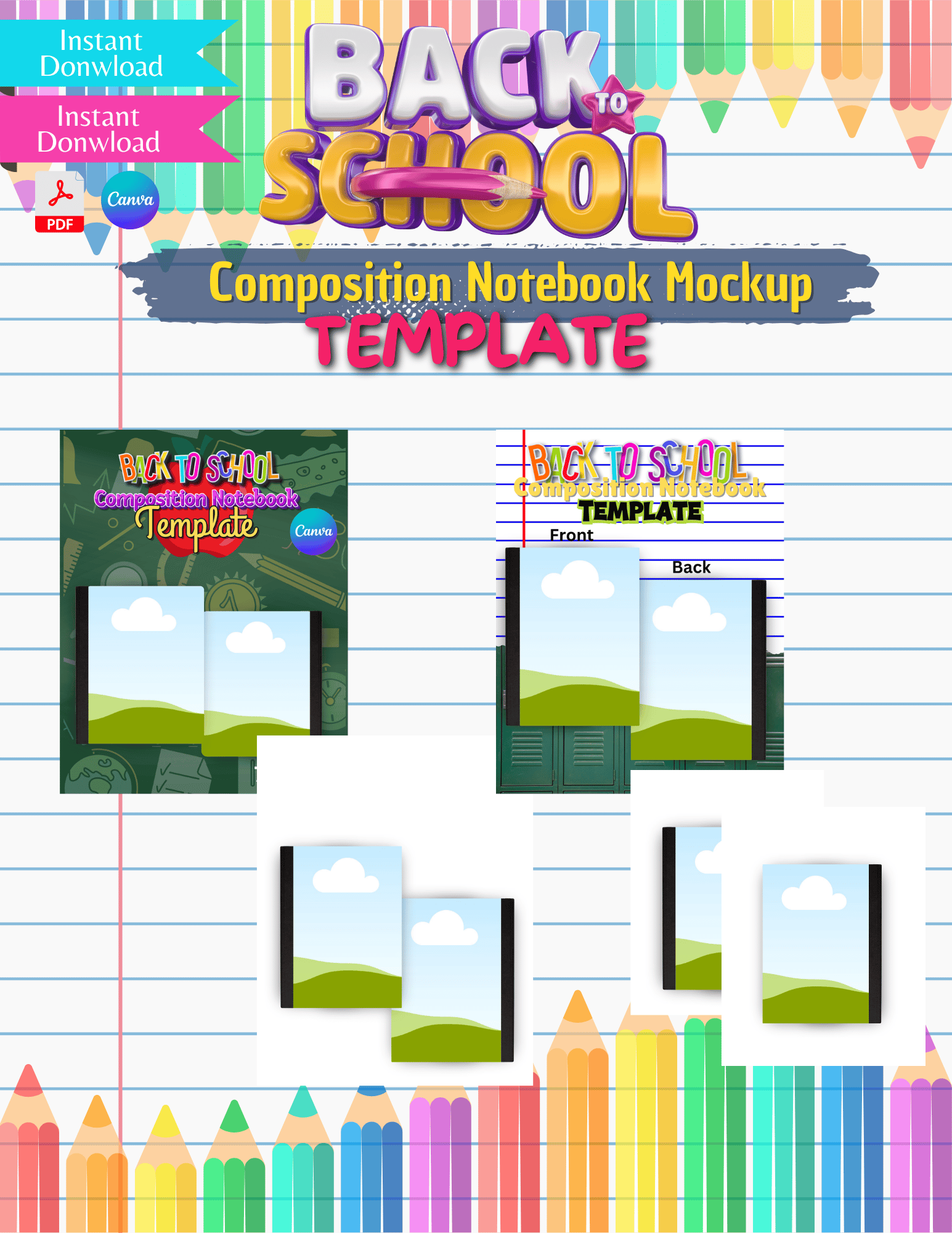 3- Editable 8.5x11 Composition Notebook Drag N Drop Mockup Template ...