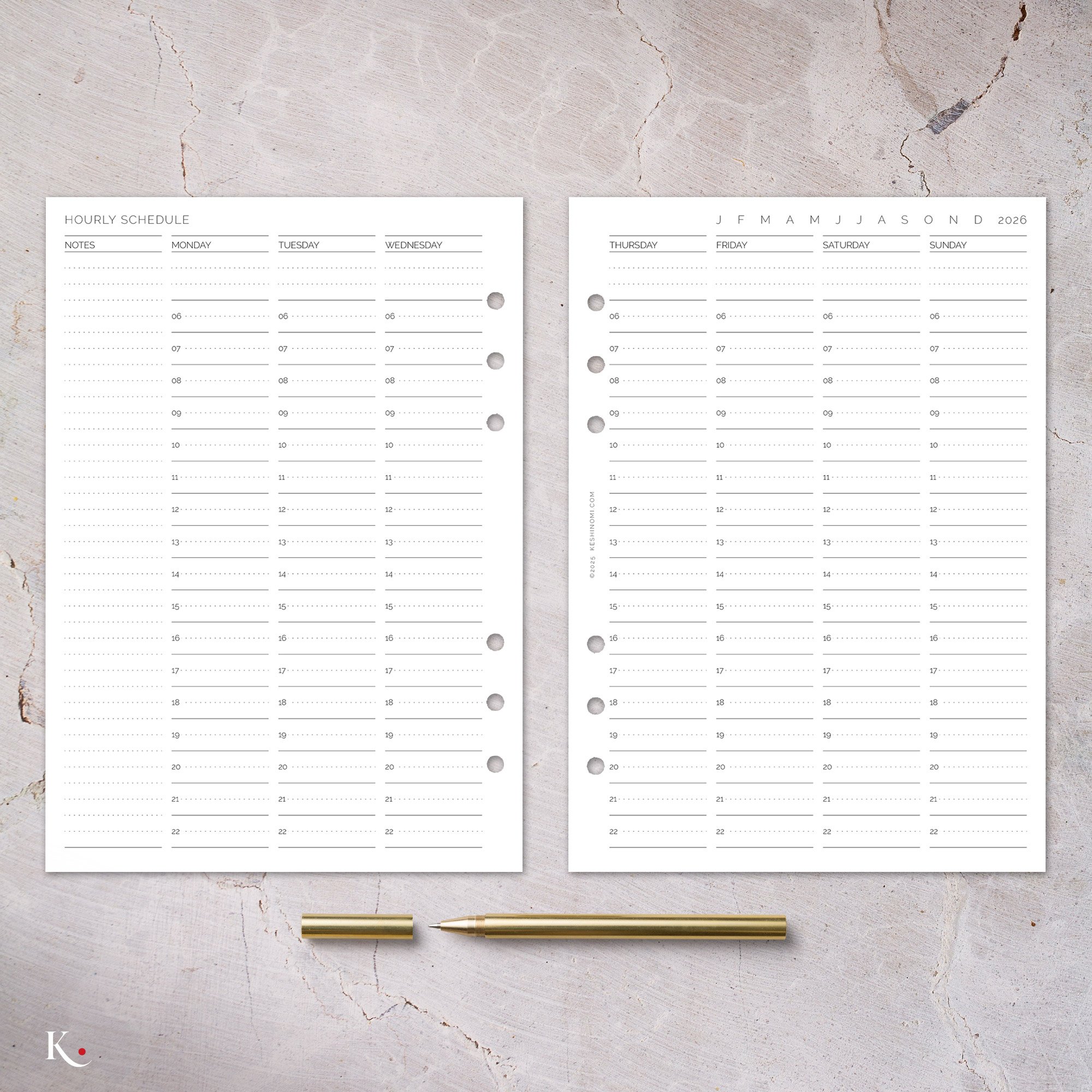 2026 Month on Two Pages | A5 Calendar Grid Planner Insert