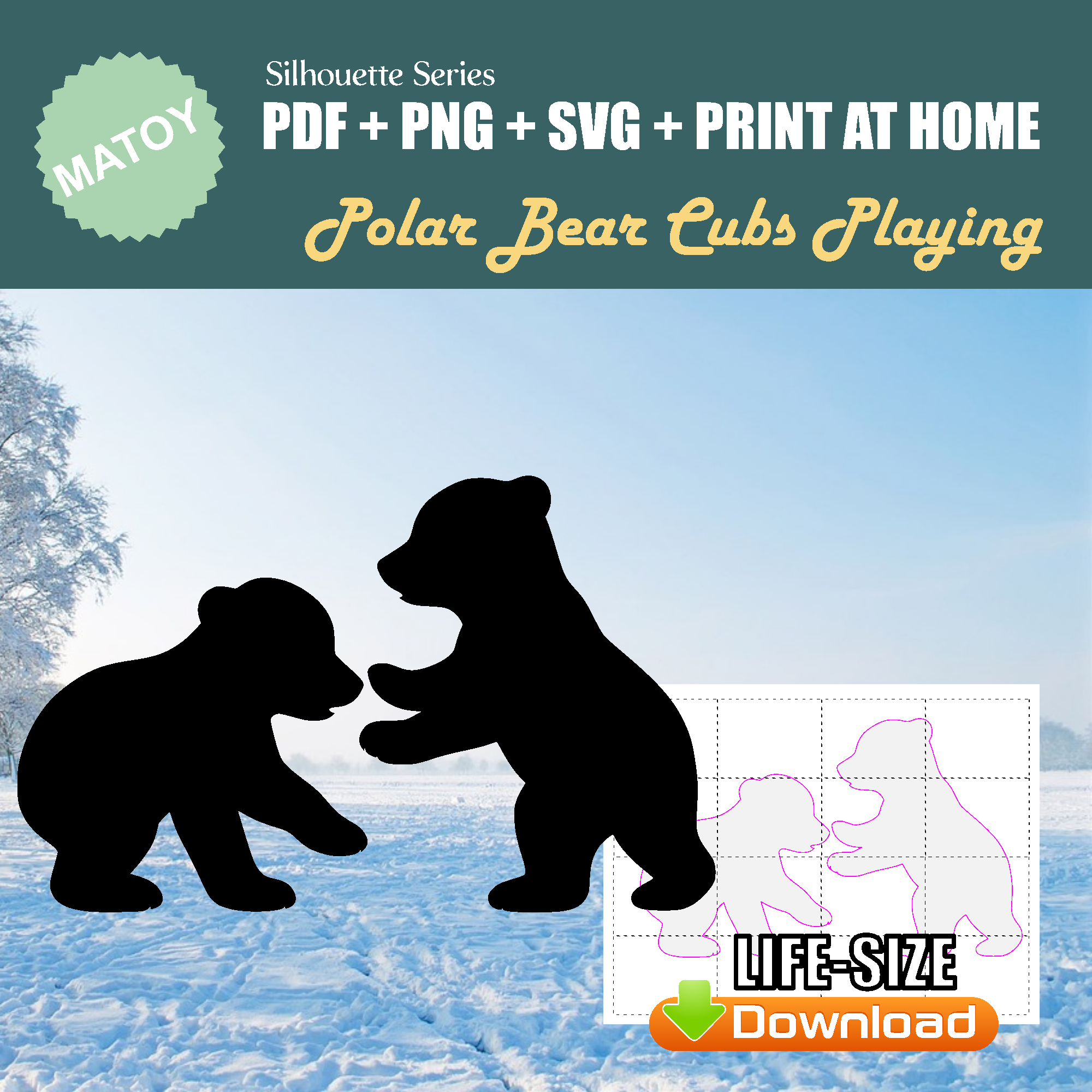 Polar Bear Cubs Yard and Wall Pattern | Trace & Cut Silhouette Stencil ...