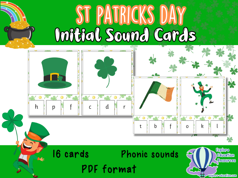 St Patrick's Day Phonics: Initial Sound Peg Cards for EYFS