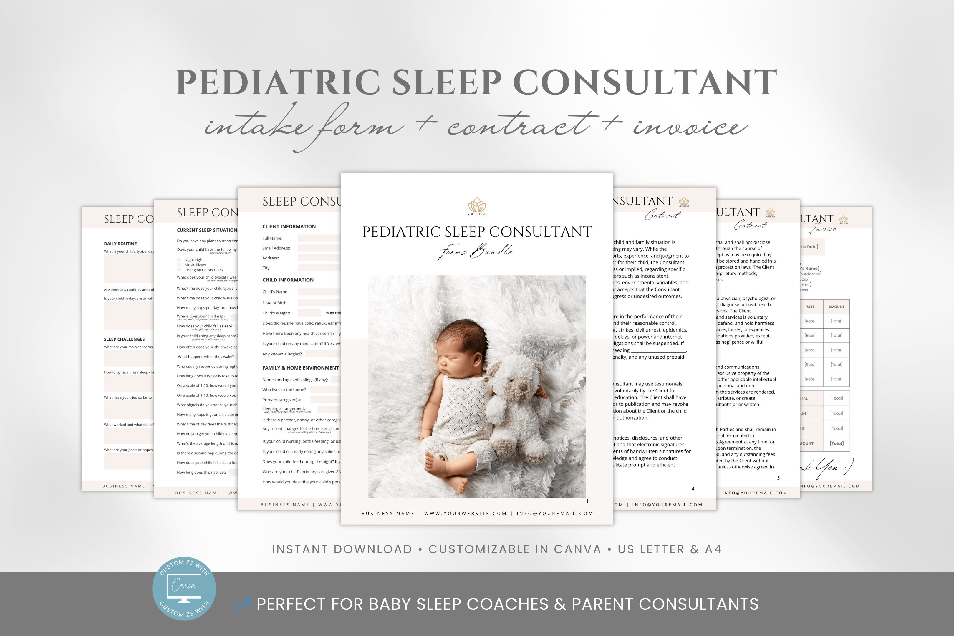 Editable Pediatric Sleep Consultant Forms Bundle | Canva Intake Form ...