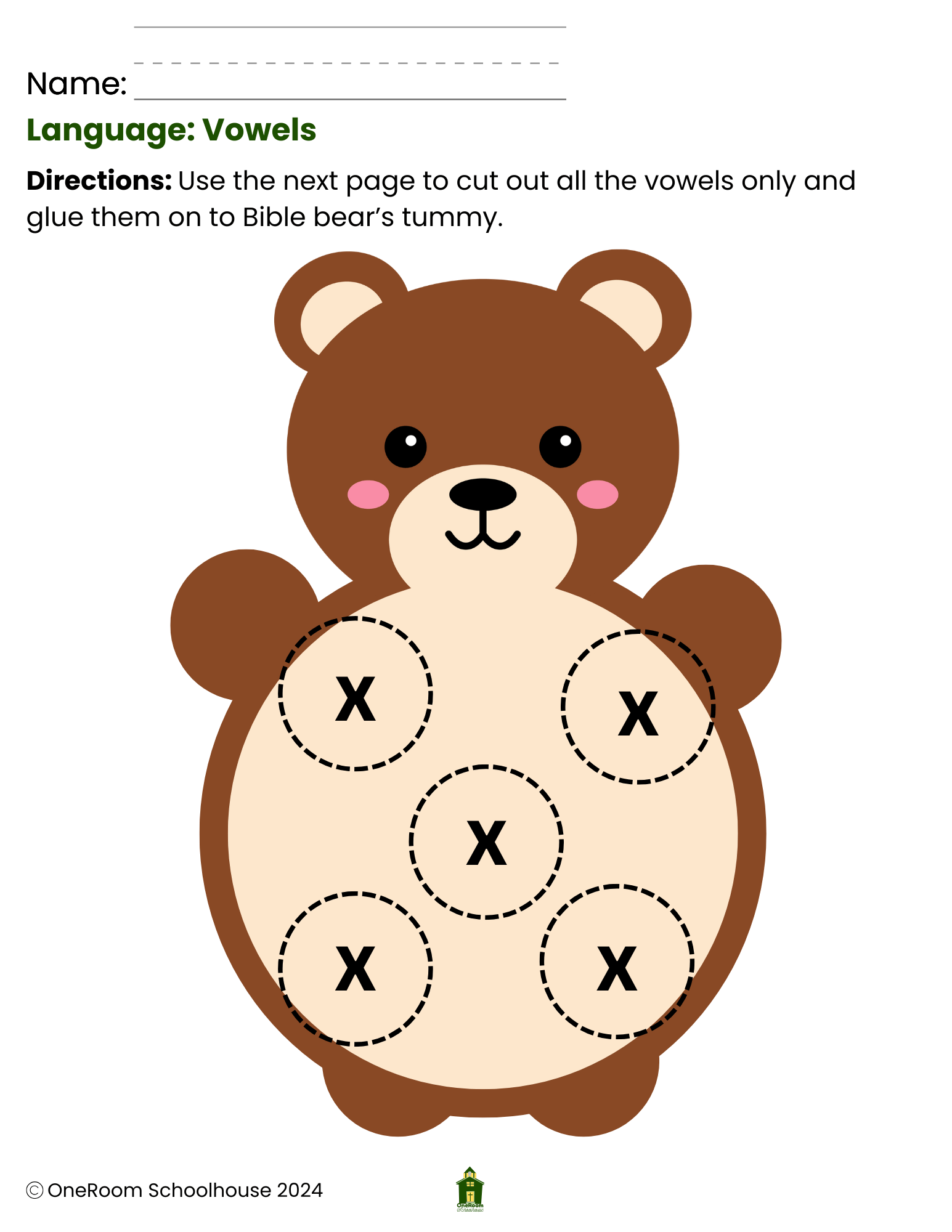 Phonics - Worksheet - Bible Bear Vowels - Payhip