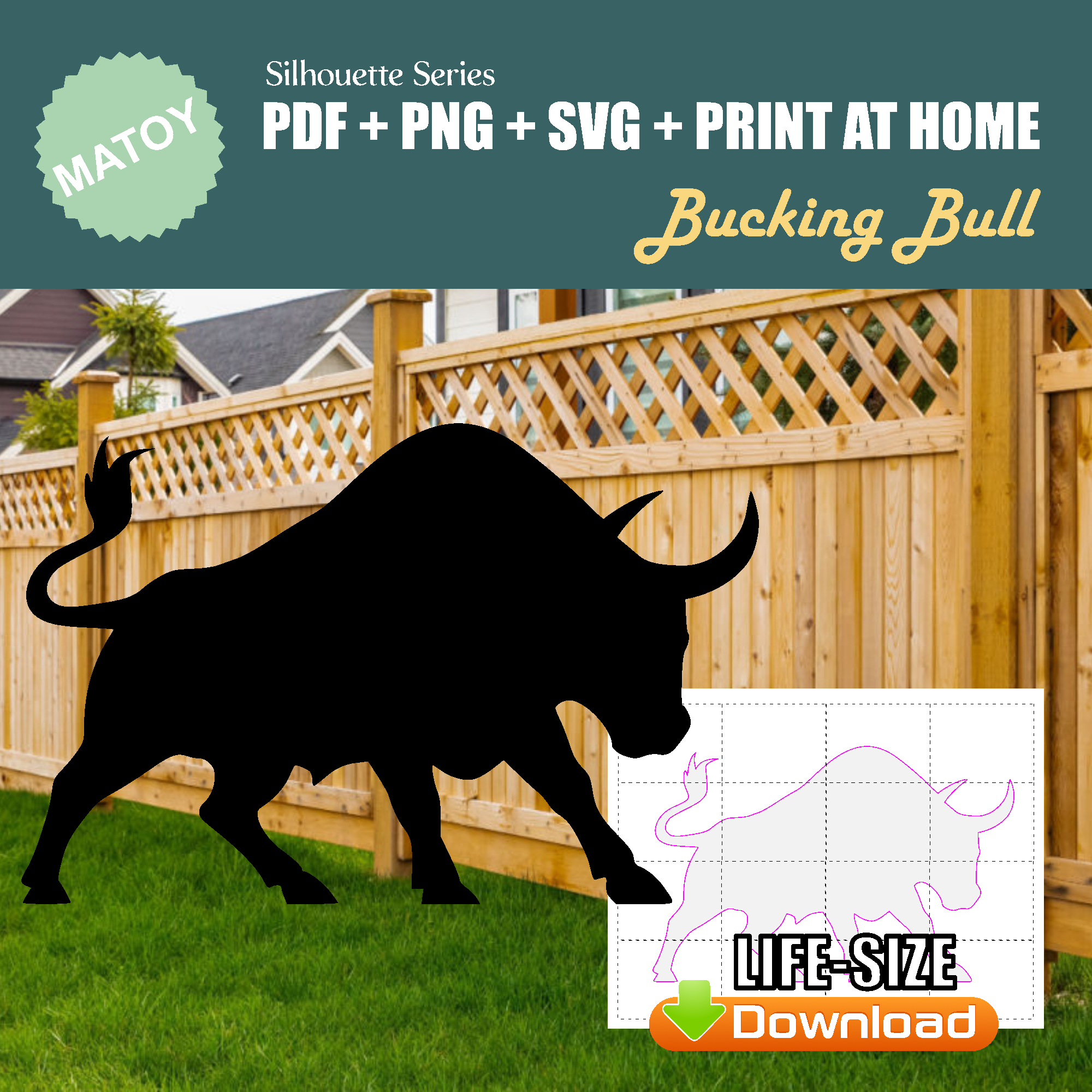 Fierce Bucking Bull Yard and Wall Art Pattern | Trace & Cut Silhouette ...