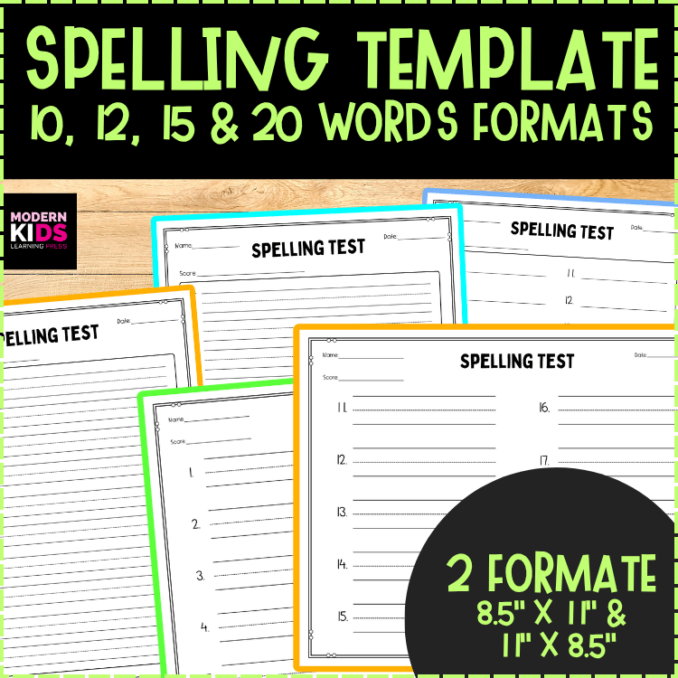 Blank Spelling Test Template – Upto 10, 12, 15 & 20 Words Formats