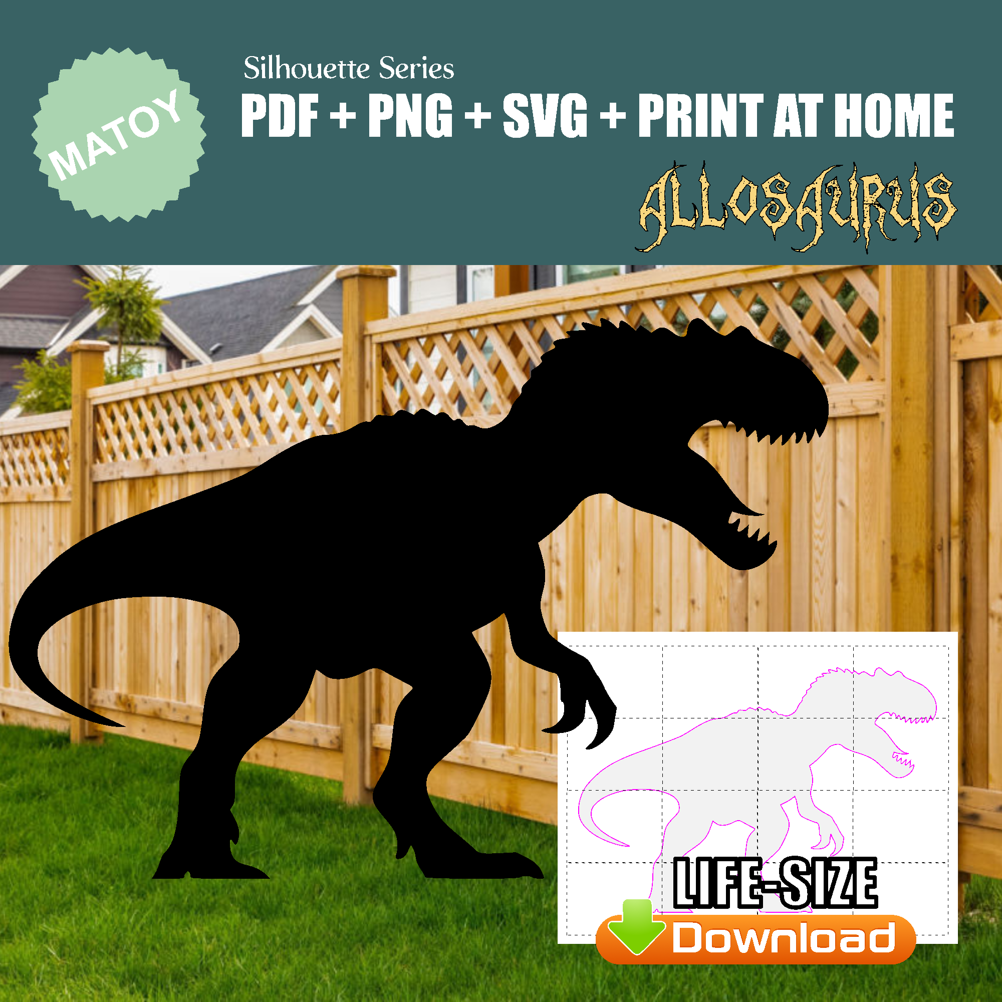Allosaurus Dinosaur Yard and Wall Pattern | Trace & Cut Silhouette ...