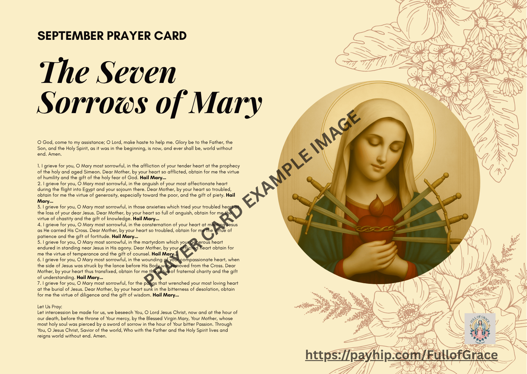 September – The Seven Sorrows of Mary Prayer Card - Payhip