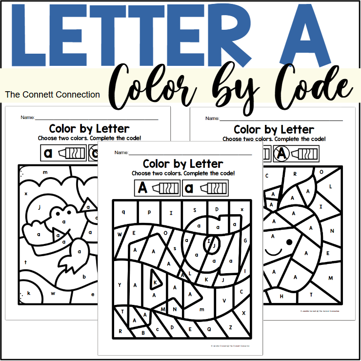 Letter A Alphabet Color by Code Worksheets
