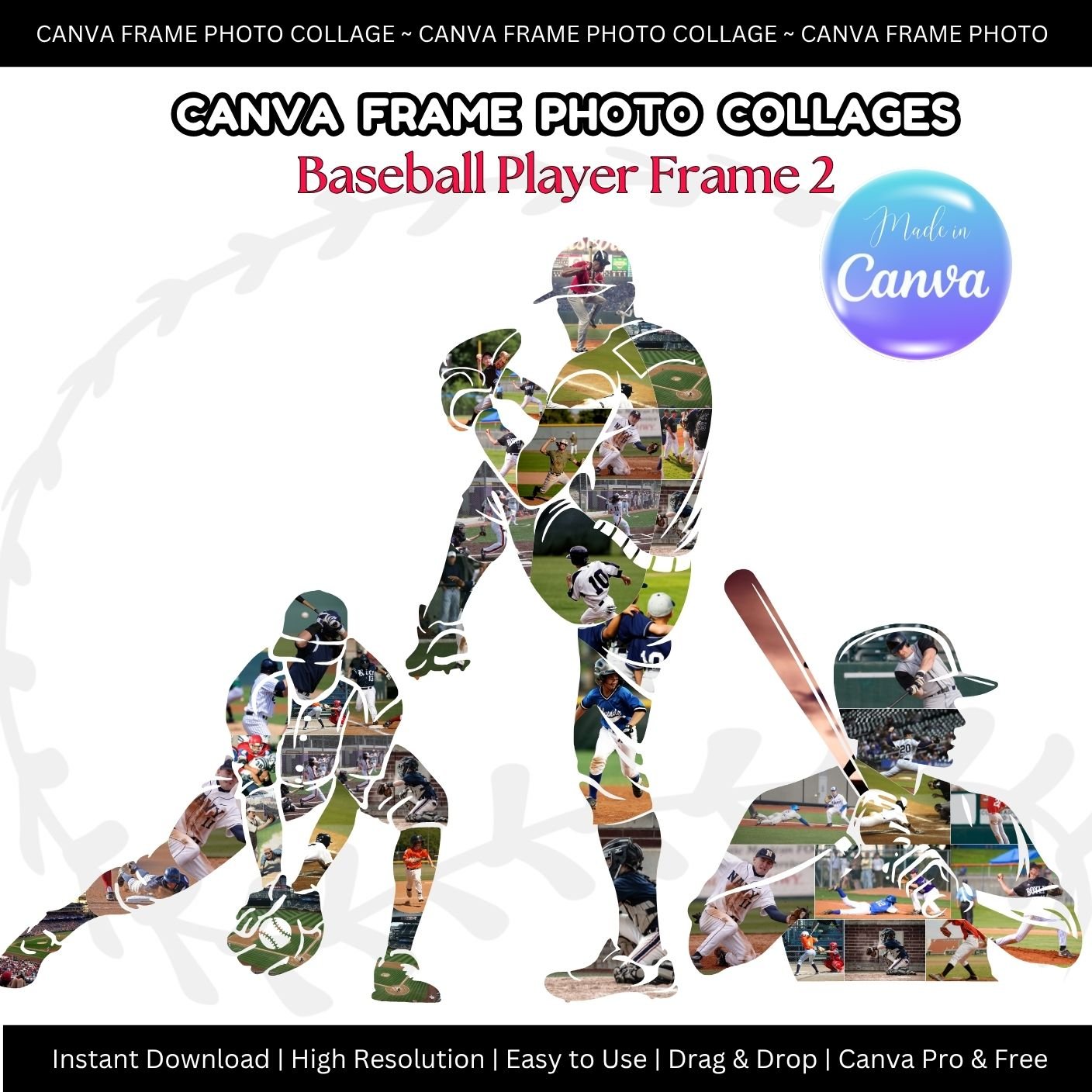 Canva Frame Photo Collage - Baseball Player Frame 2 - Payhip
