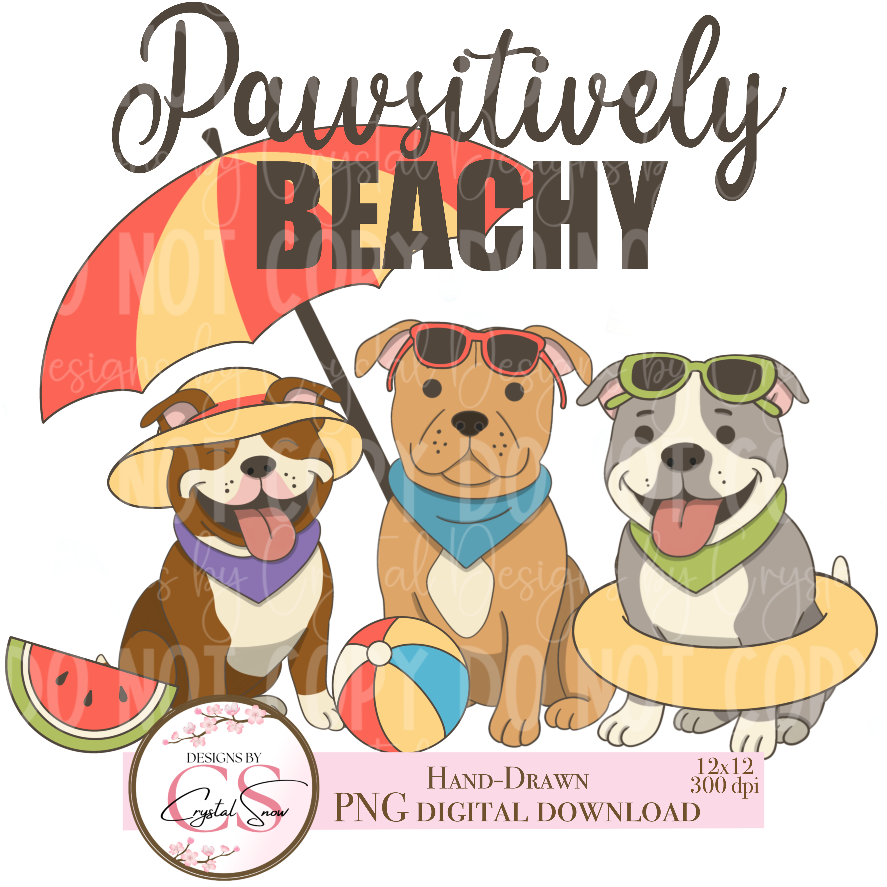 Pawsitively Beachy Pitbull PNG Bundle | Summer Dog Clipart for ...