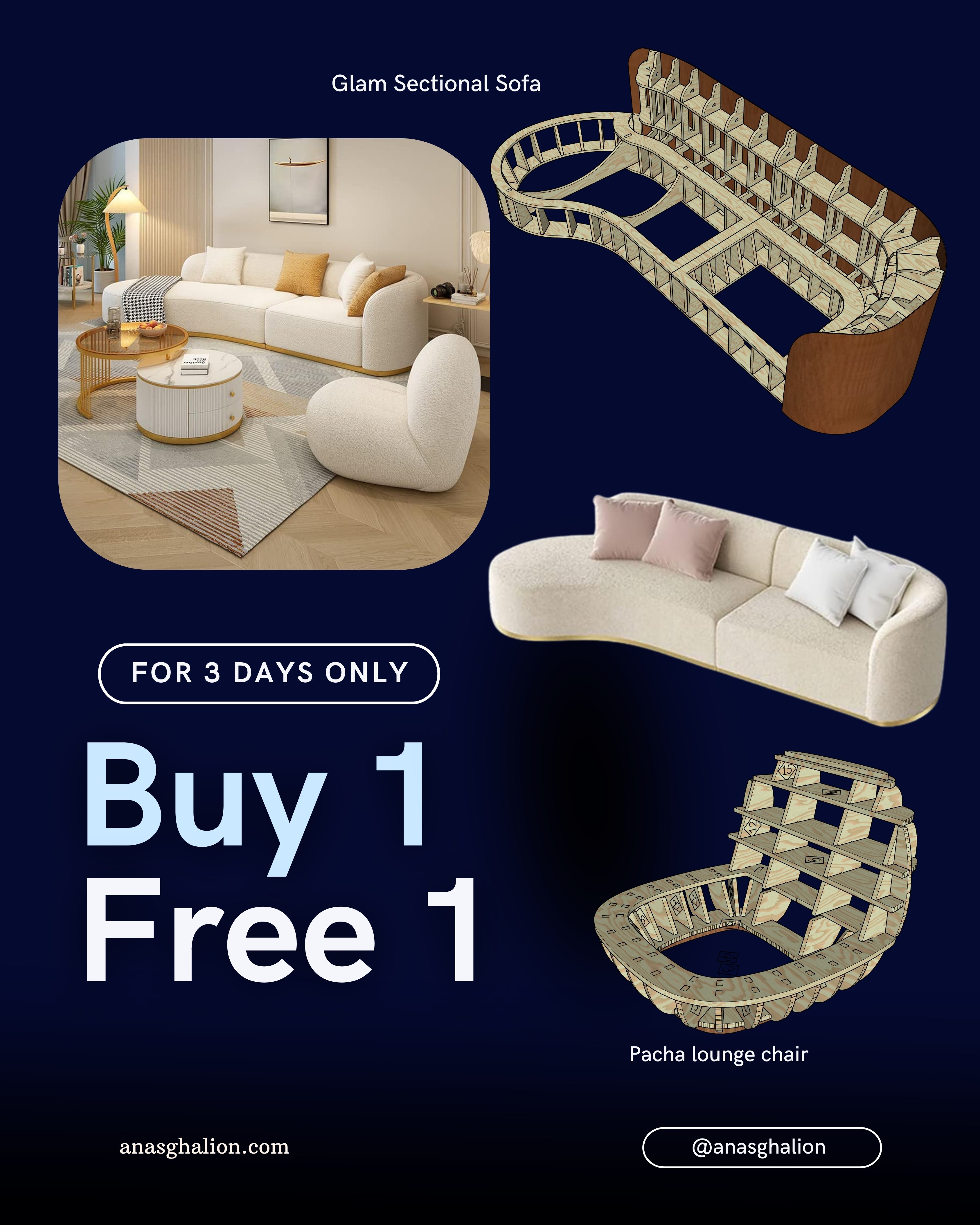 Glam Sectional Sofa Pacha Chair Free - Payhip
