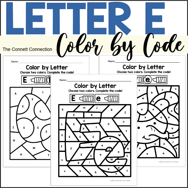 Letter E Alphabet Color by Code Worksheets