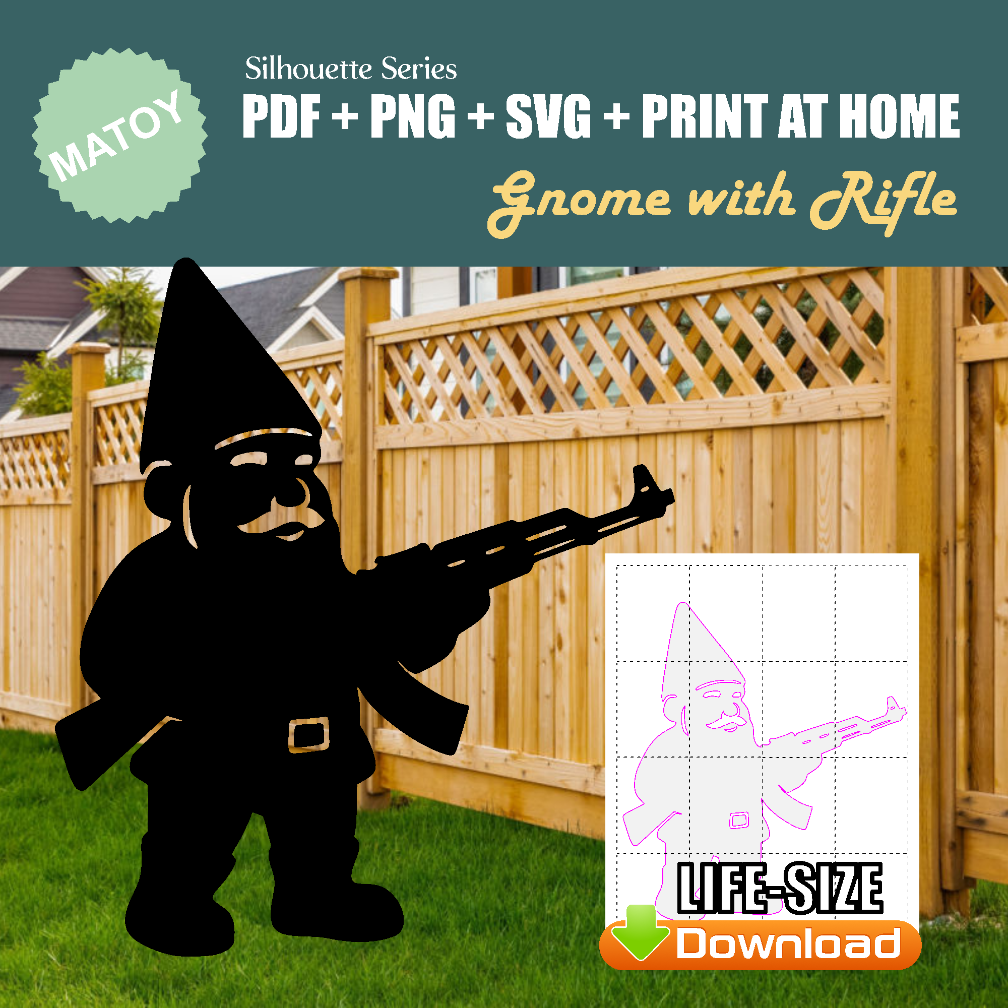 Gnome with Rifle Party and Wall Decor | Printable Life-Size Silhouette ...