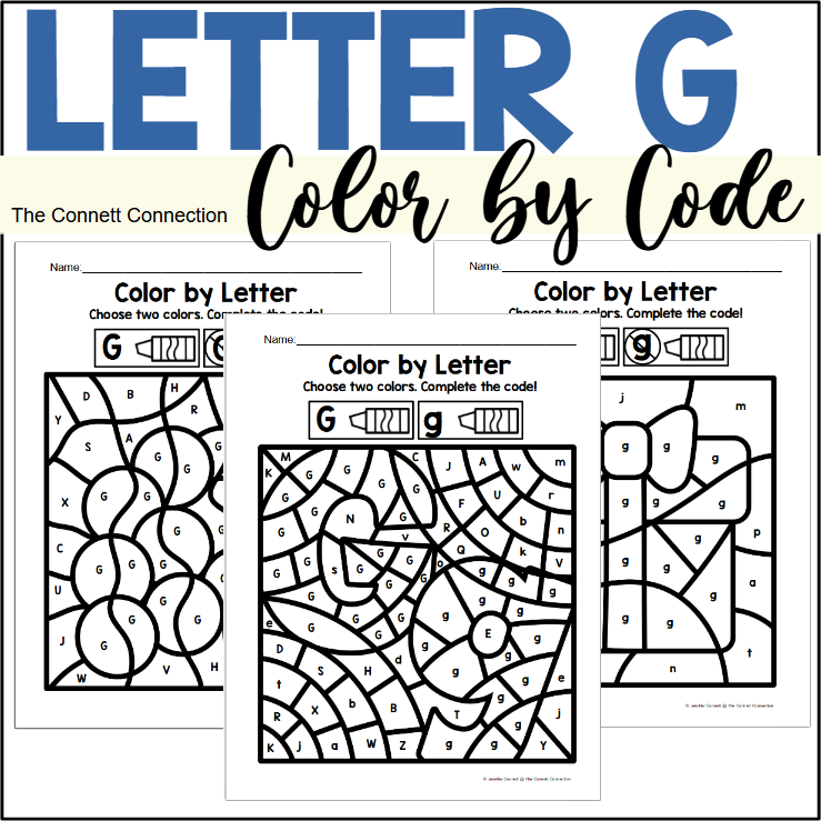 Letter G Alphabet Color by Code Worksheets