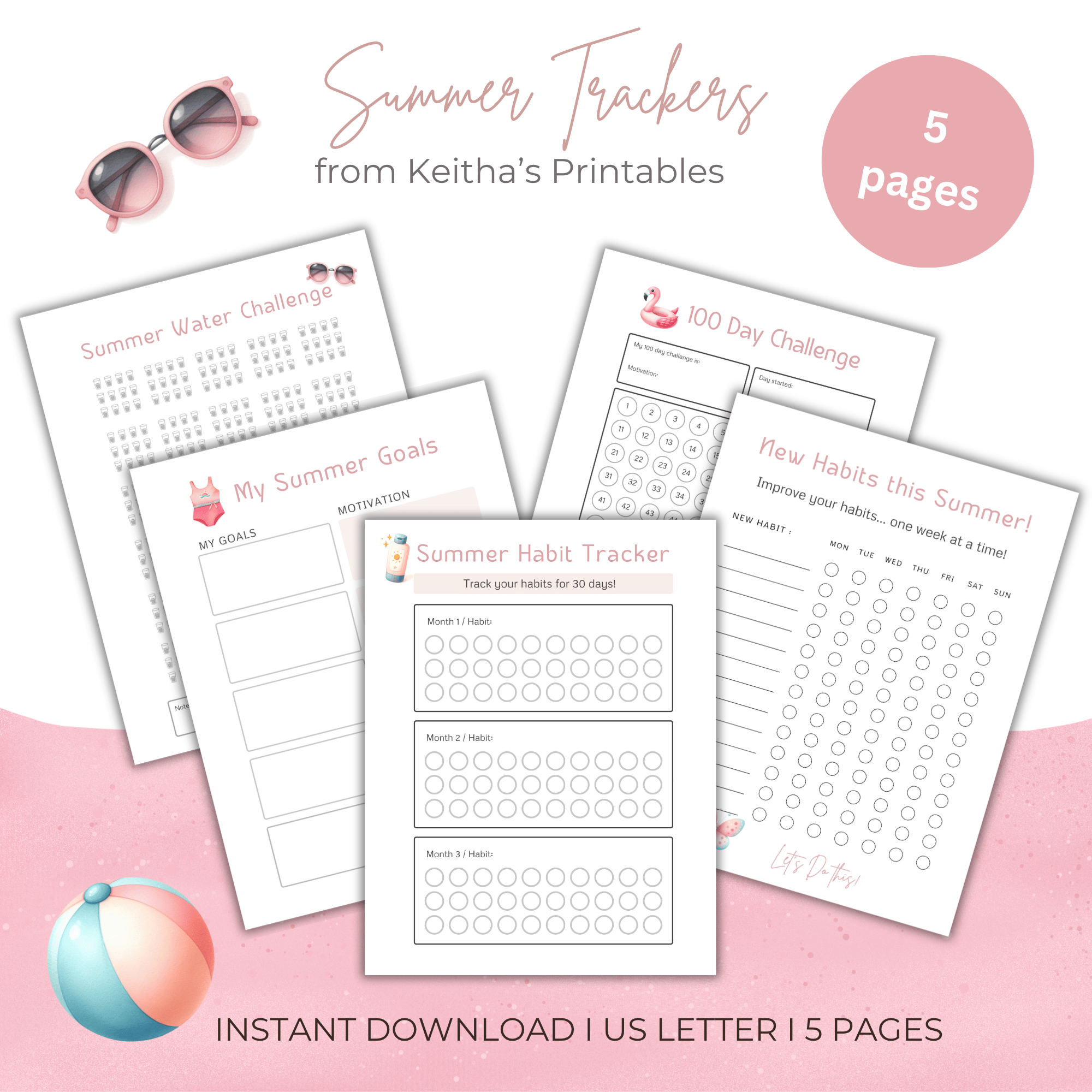 Summer Habit Trackers l Set of 5 - Payhip
