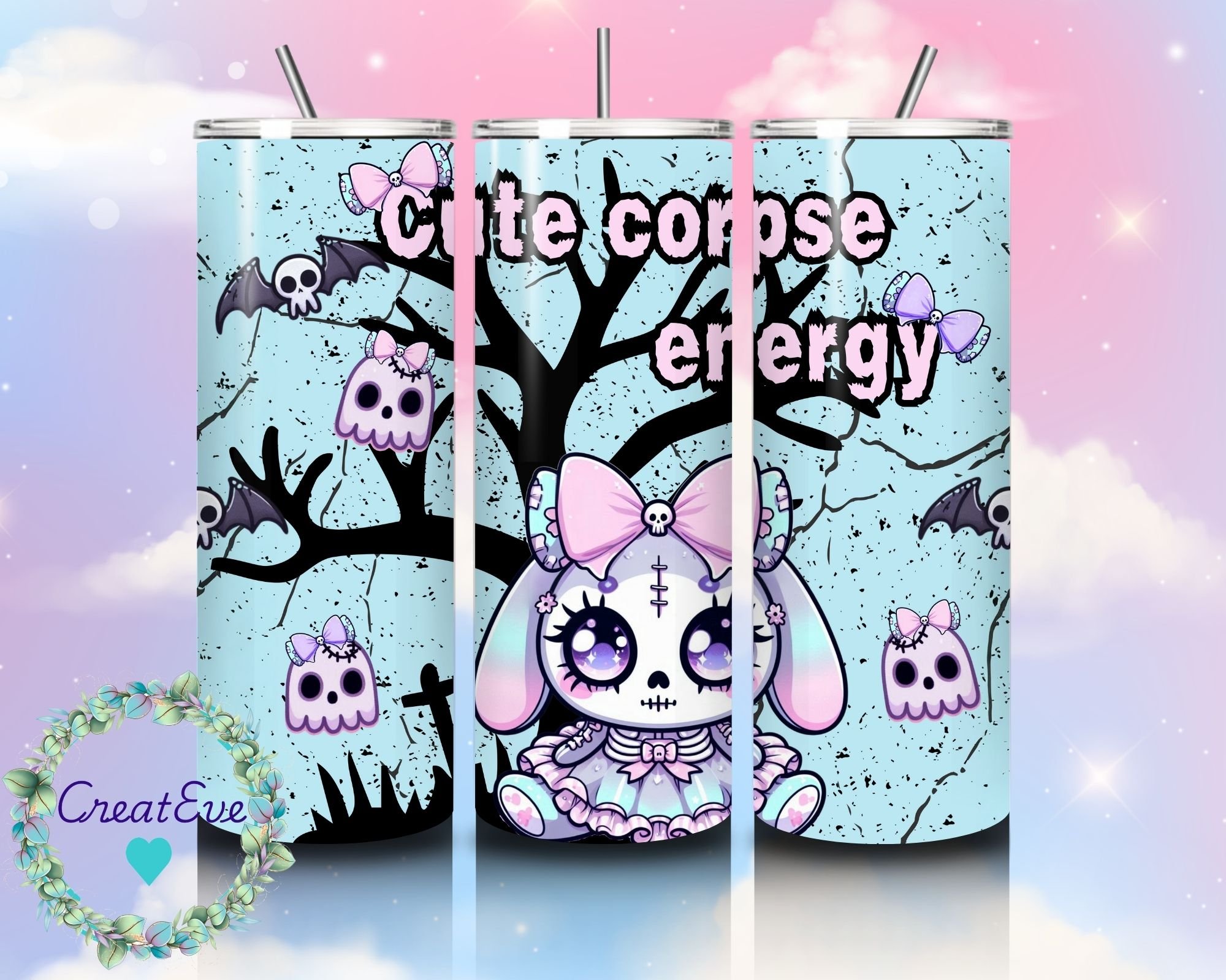 Halloween Pastel Zombie Bunny Cute 20oz Seamless Skinny Tumbler Wrap - Payhip
