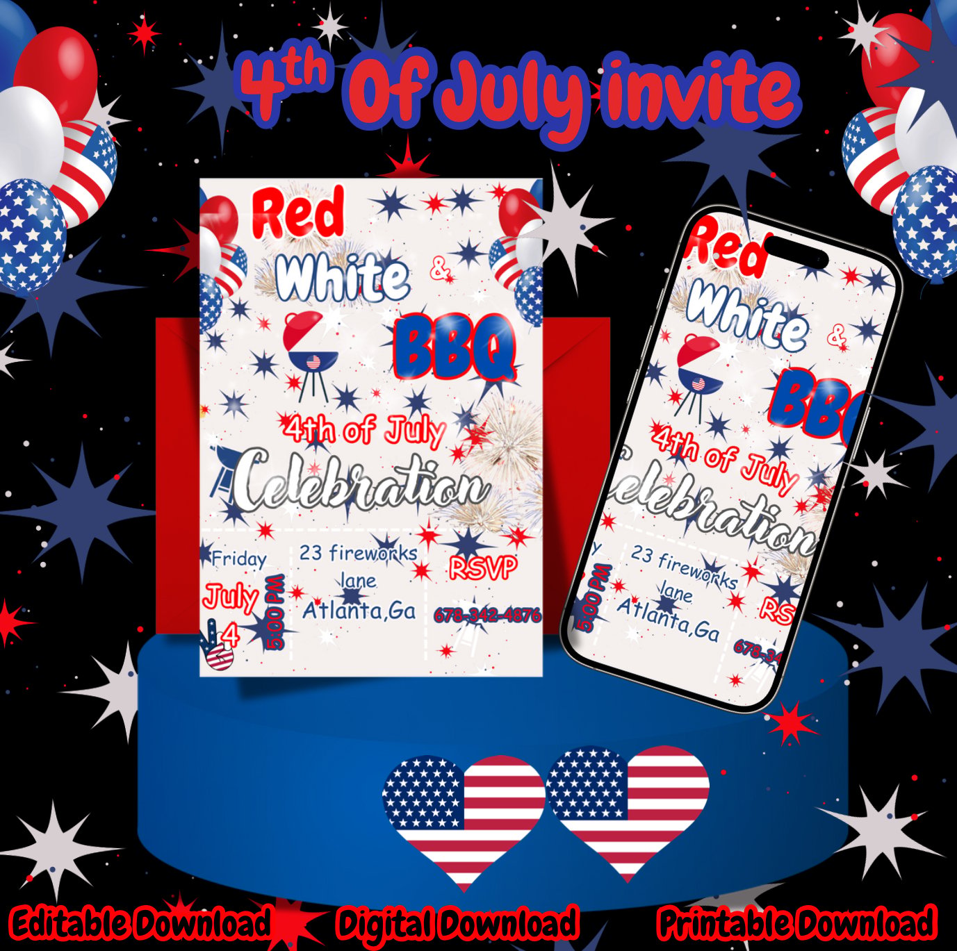 4th of July editable invite - Payhip