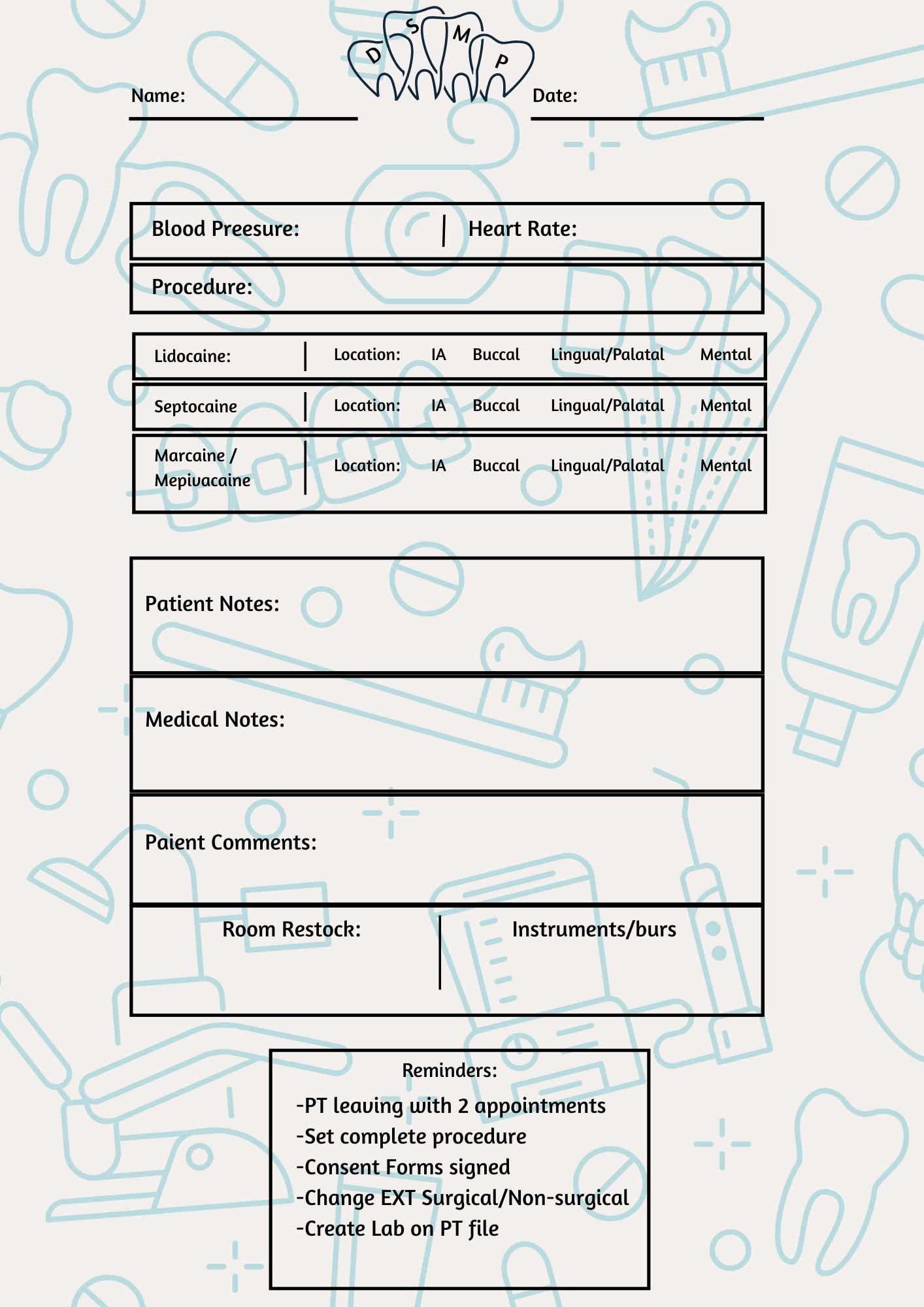Dental Assistant Note Templet- Printable Editable - Payhip
