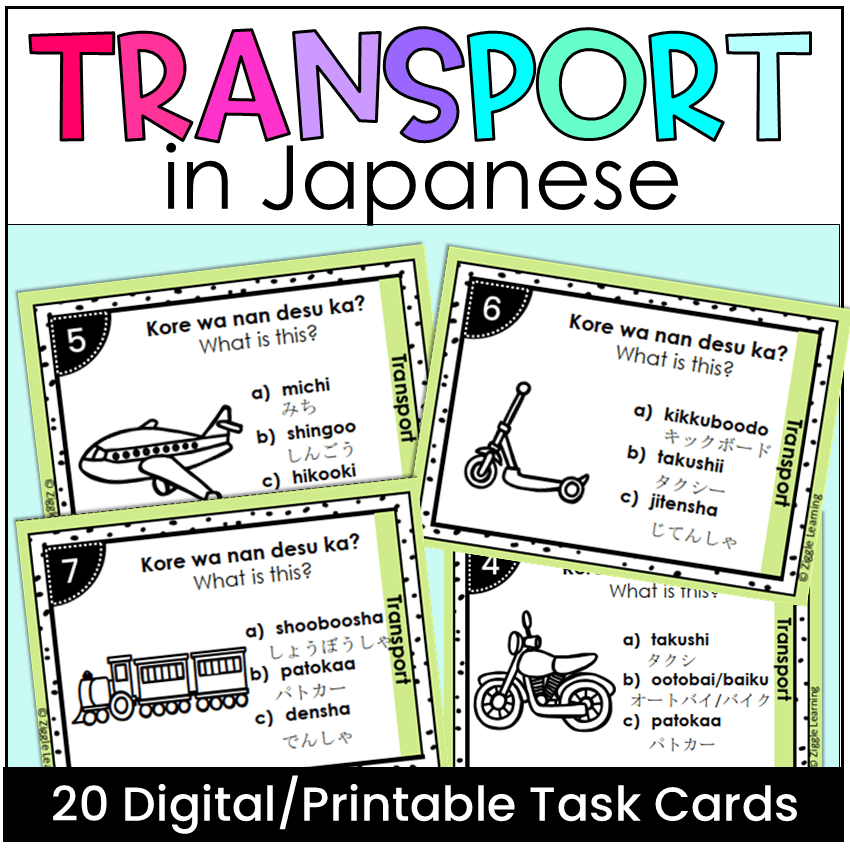 Japanese Transport Vocabulary Task Cards Digital Printable Beginner Level