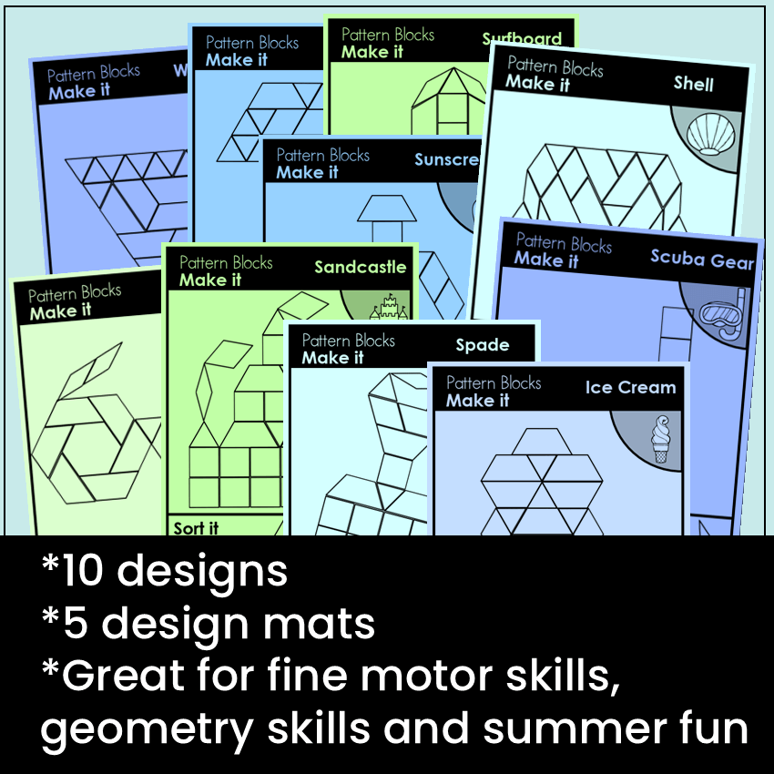 Summer Fun Pattern Blocks Mats Task Cards Math Center Activity