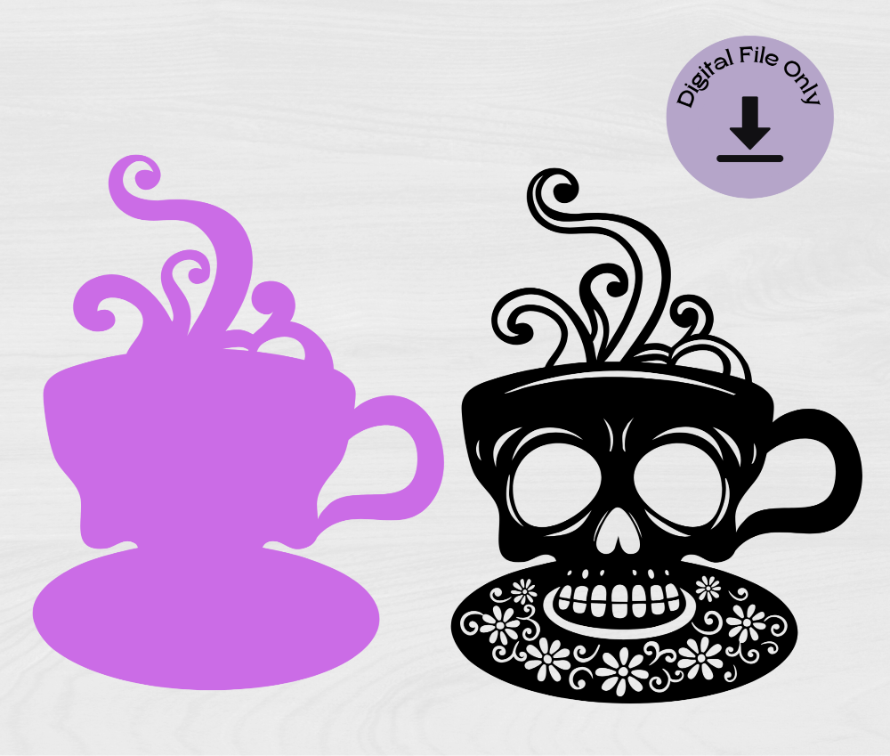 Skull Coffee Cup Laser Cut File Gothic SVG Digital Download for Laser ...