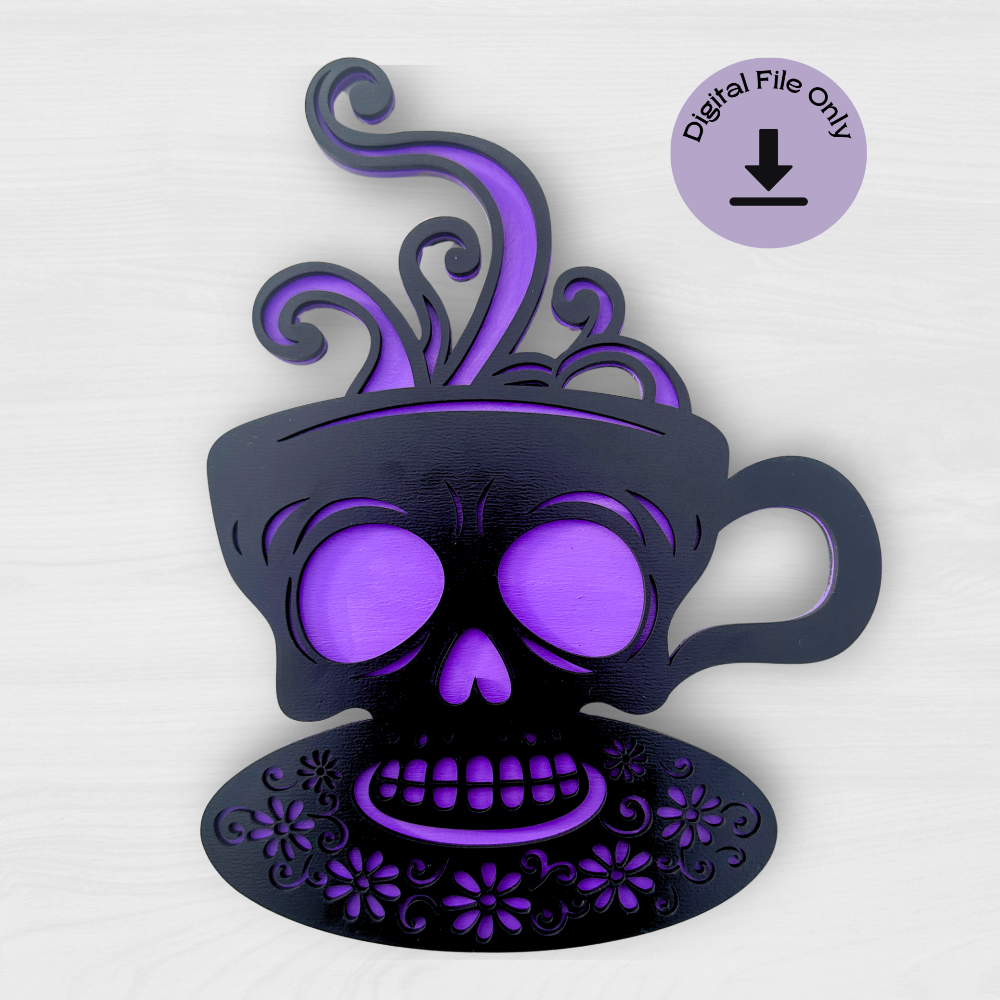 Skull Coffee Cup Laser Cut File Gothic SVG Digital Download for Laser ...