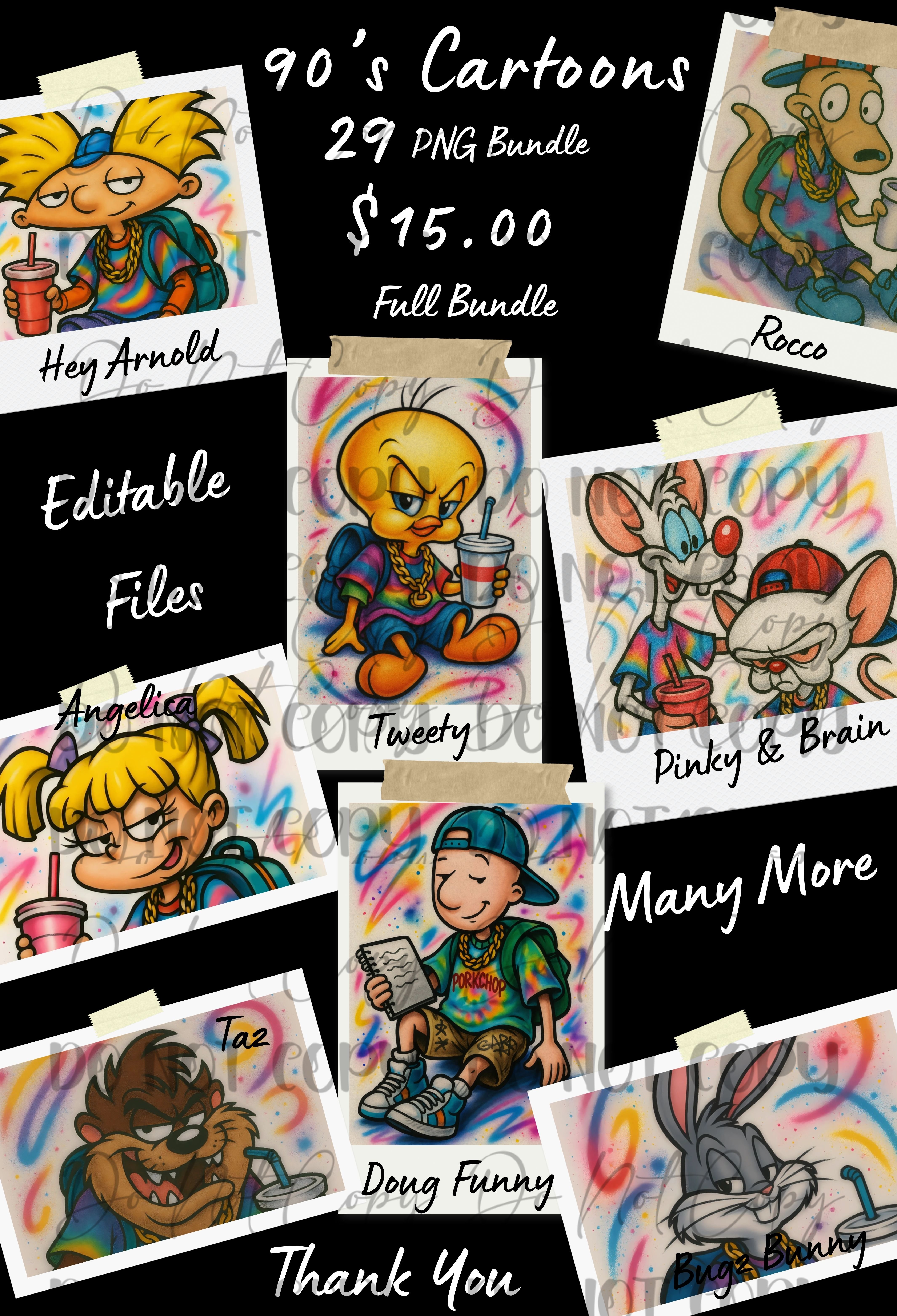 90s Cartoon PNG Bundle – 29 Retro Hip-Hop Style Files | Editable ...